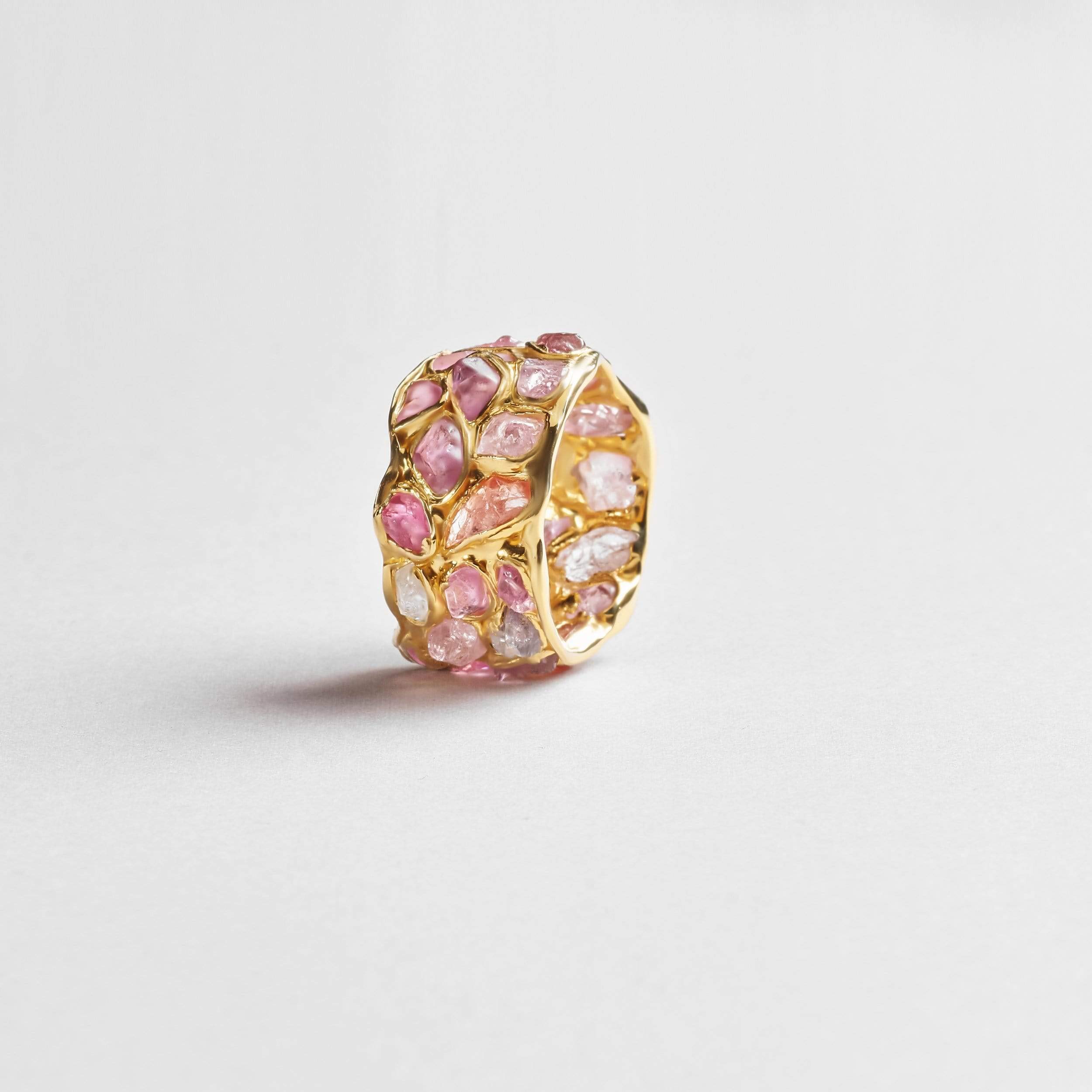 german kabirski 16 Carat Pink Spinel Handmade Barrel Ring for Women in 925 Sterling Silver with Gold Plating Size 5.5