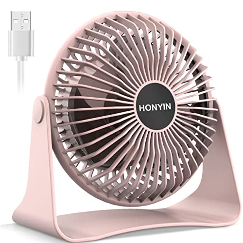 HONYIN Small USB Desk Fan, 3 Speeds Desktop Table Cooling Fan, 360° Rotatable, Strong Wind, Quiet Personal Little Fan Powered by USB for Bedroom Home Office…