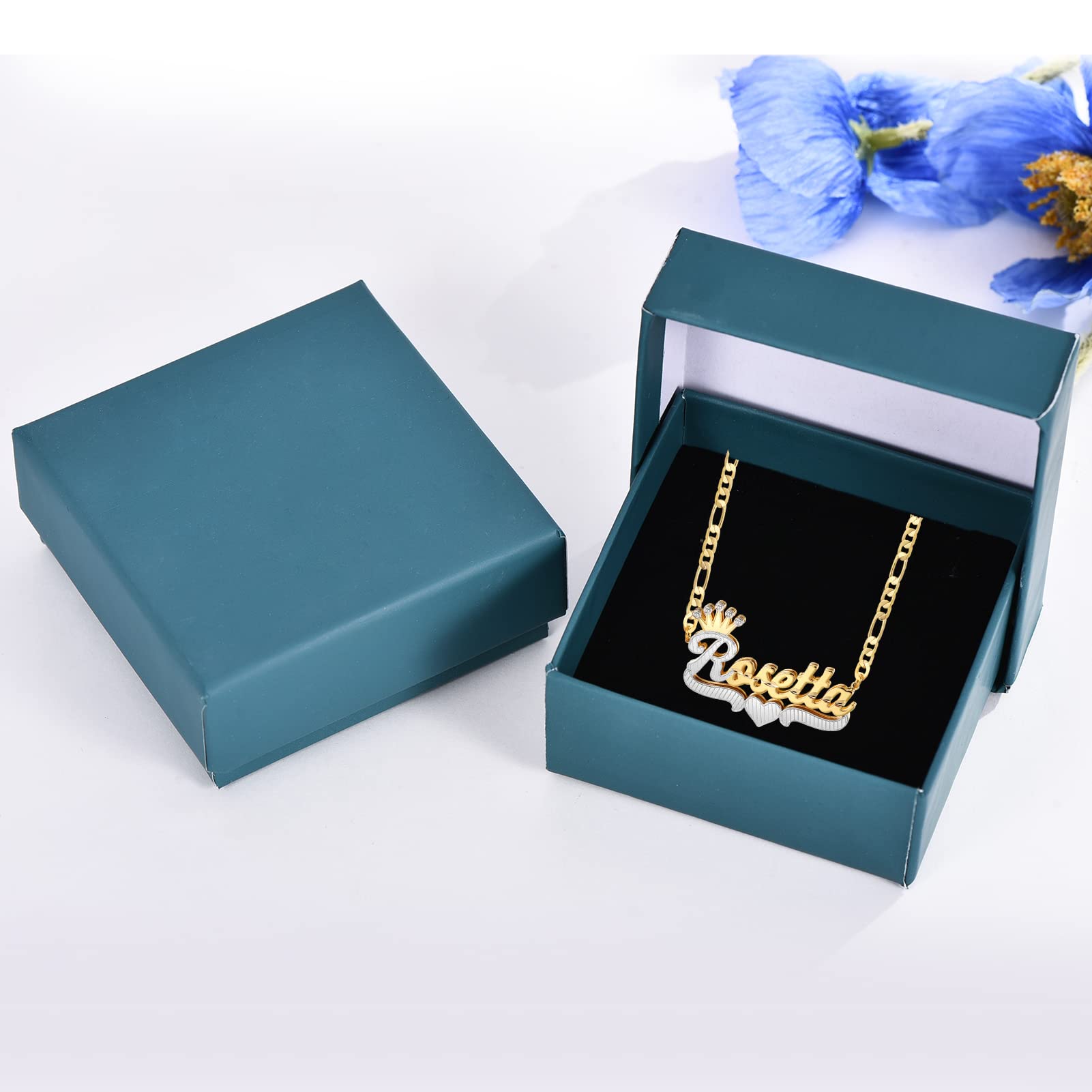 Gemiac Name Necklace Personalized 18k Gold Plated Crown Custom Nameplate Necklace for Women as a Gift (Gold and Silver 11)