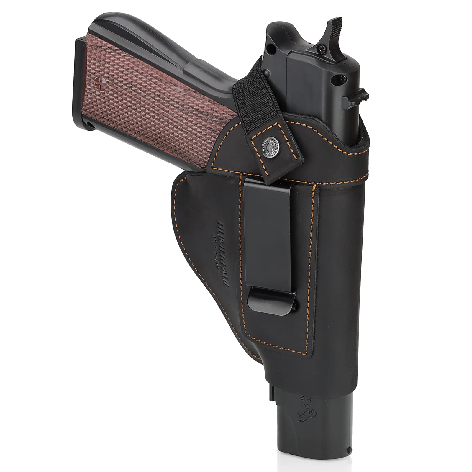 Genuine Leather Gun Holster for Concealed Carry, Men Women Universal IWB Belt Holster for Right & Left Hand, Fit Most Full Size Compact Subcompact Pistol (Brown)