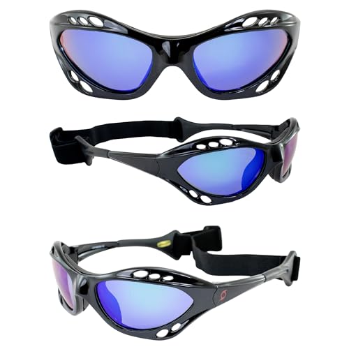 Hurricane Eyewear Category 4 Polarized Jet Ski Floating Goggles Black Padded Frames with Anti-Fog Coating (Blue Mirror)