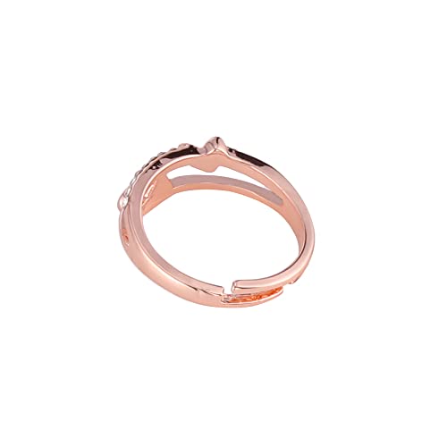 Guoshang Women Double Layered Heart Shape CZ Crystal Ring Rose Gold Silver 2 Colors Simulated Diamond Ring Opening Ring,Gold,1 Pc