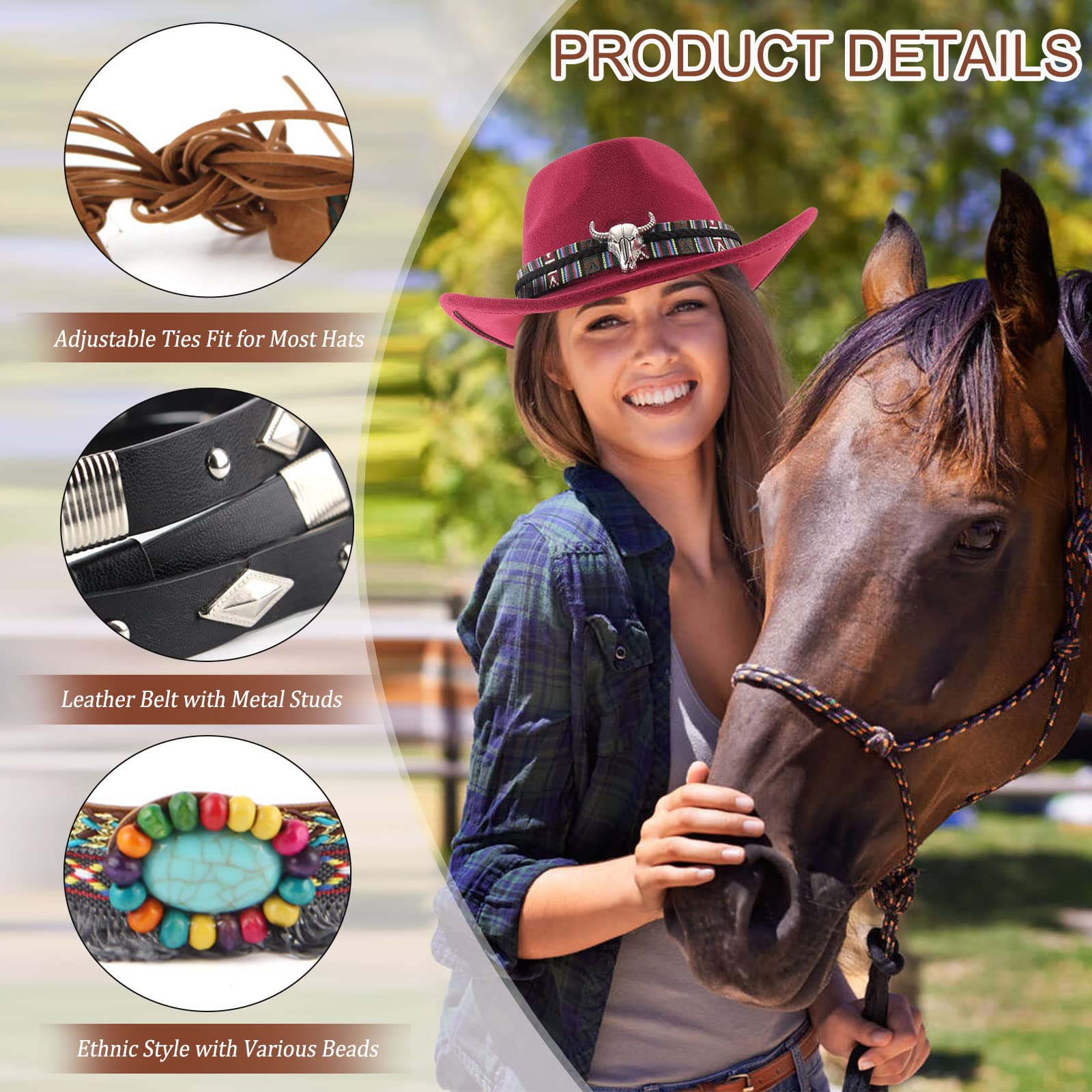 Homiton 10Pcs Cowboy Hat Band Replacement Handmade Ethnic Western Hat Belts for Straw Felt Fedora Panama Hats(10PCS Hatband)