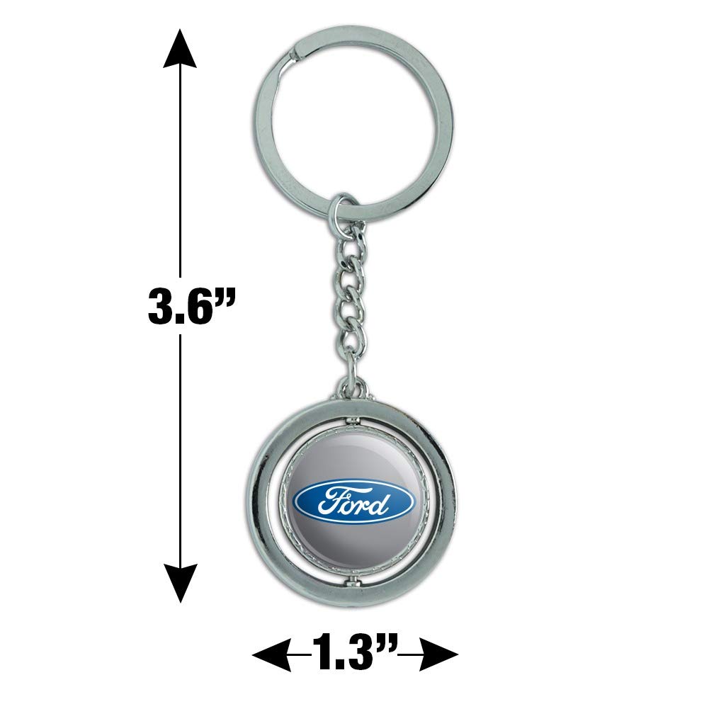 GRAPHICS & MORE Ford Motor Company Blue Oval Logo Keychain Spinning Round Chrome Plated Metal