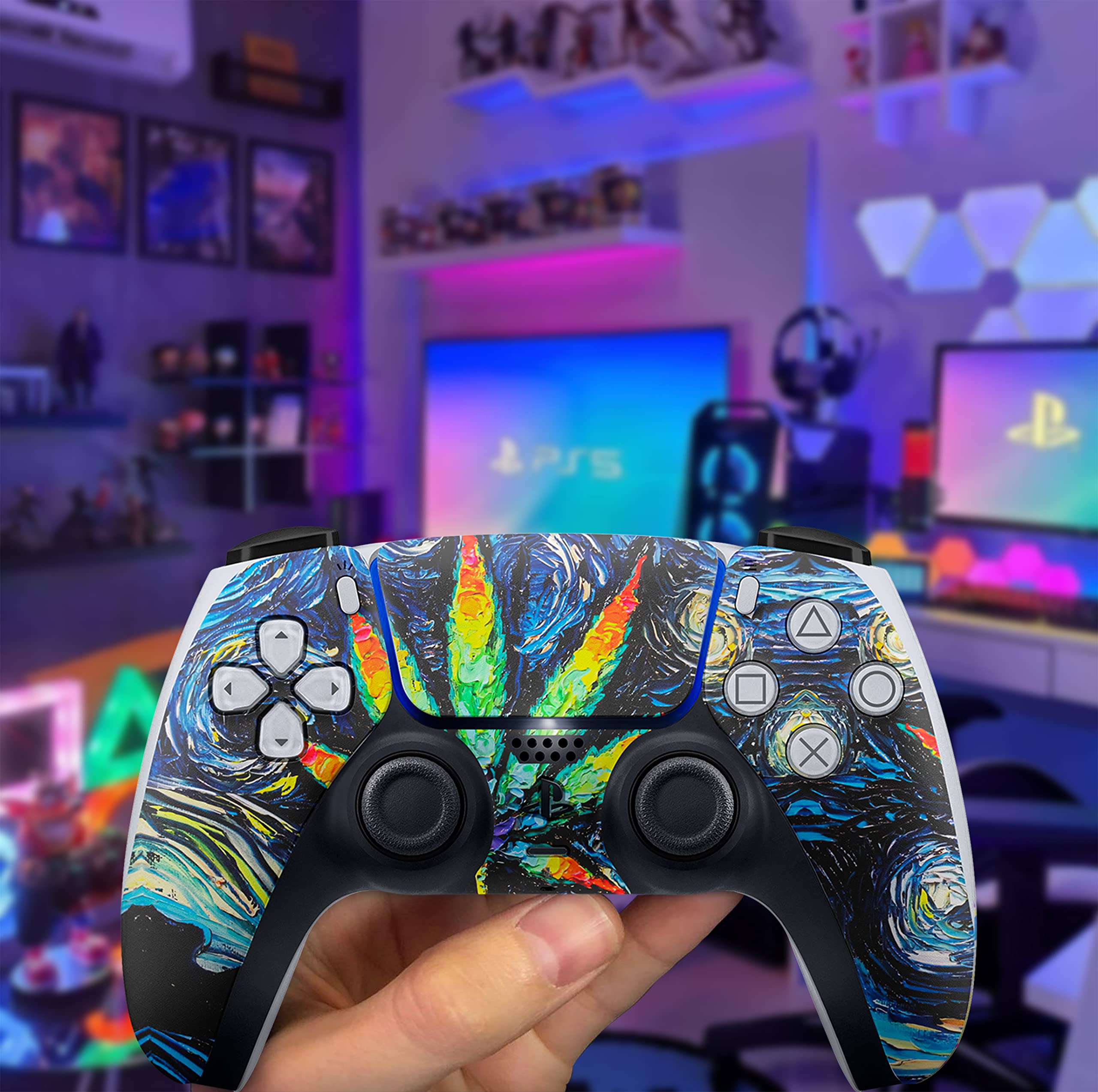 HK Studio Hippie Night Decal Sticker Skin Specific Cover for Both PS5 Disc Edition and Digital Edition - Waterproof, No Bubble, Including 2 Controller Skins and Console Skin