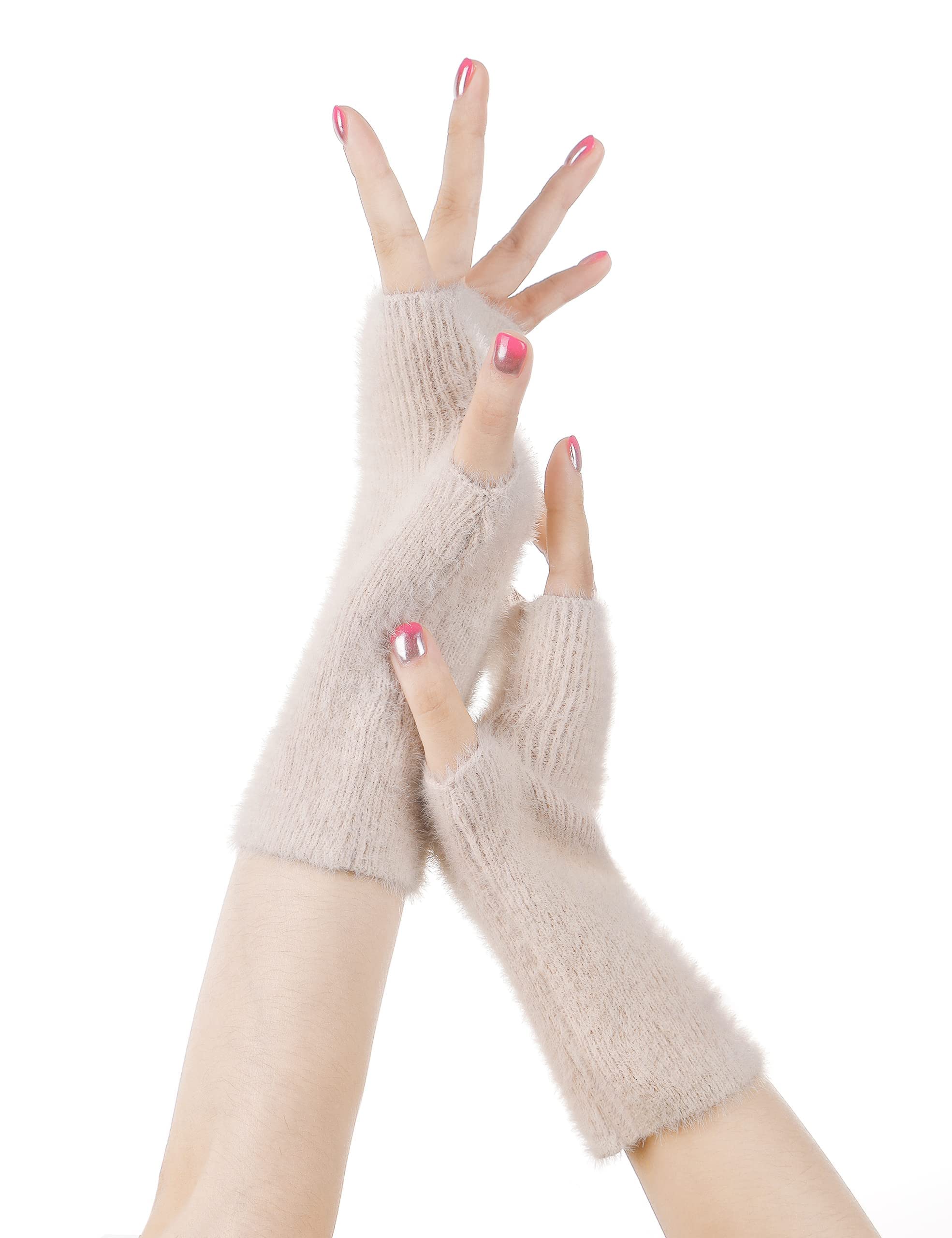 Hymus Winter Arm Warmers Mittens Fuzzy Fingerless Gloves for Women, Touch Screen Gloves for Typing Driving