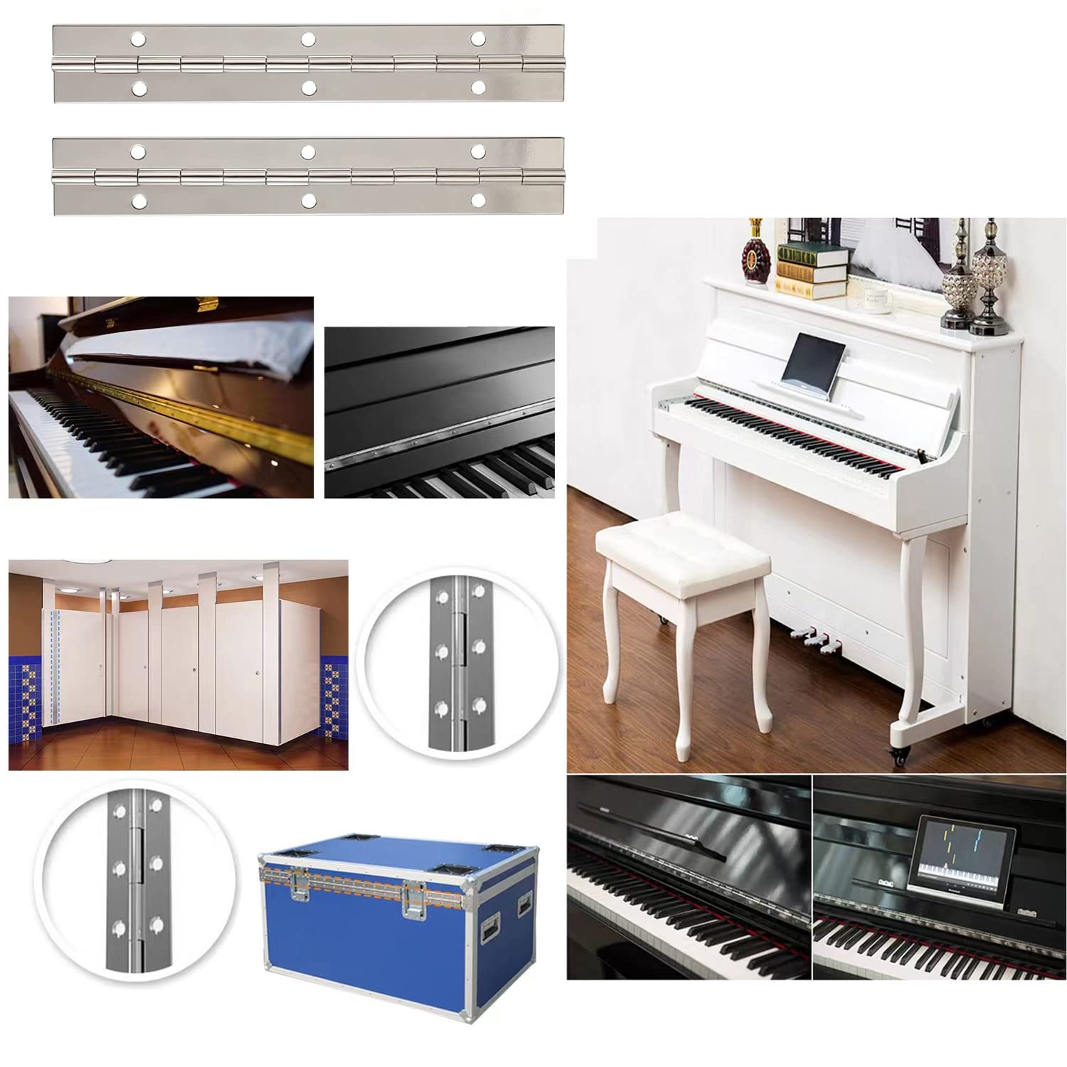 HyPROM Piano Hinge Heavy Duty Continuous & Piano Hinges,6PCS 6Inch Stainless Steel Piano Hinges Folding Door Butt Hinge,0.04" Thickness 1.2”Open Width for Boats Cabinets Storage Box with Screws