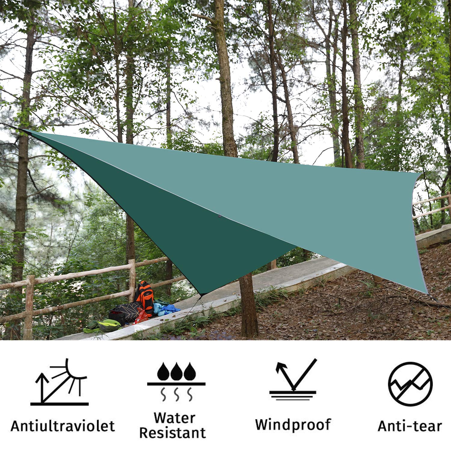 Gorich 10' X 10' Waterproof Camping Hammock Rain Fly Hammock Camping Tarp, Camping Gear and Accessories, Perfect Hammock Tent Rain Cover, Including Stakes, Ropes and Tensioners, Ripstop Nylon