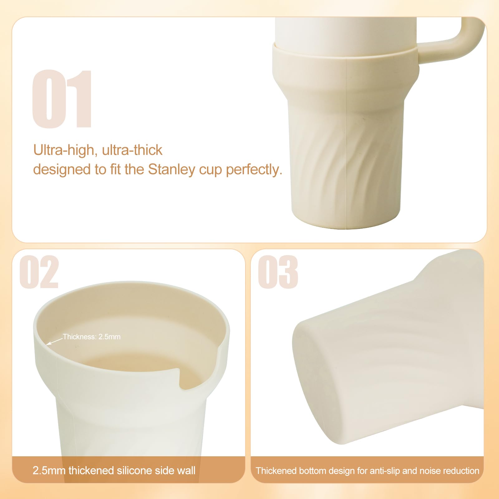 Guacalloon Silicone Boot for Stanley Cup 40oz Quencher, Beige Boot Sleeve Cover Fit with Stanley H2.0 and Quencher Adventure Tumbler Accessories (40 oz, Beige)