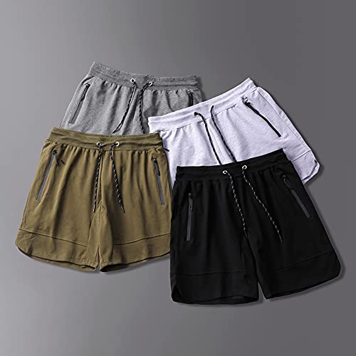 Gerlobal Men's 5" Gym Workout Shorts Fitted Running Athletic Bodybuilding Shorts for Men with Zipper Pockets Black,Large