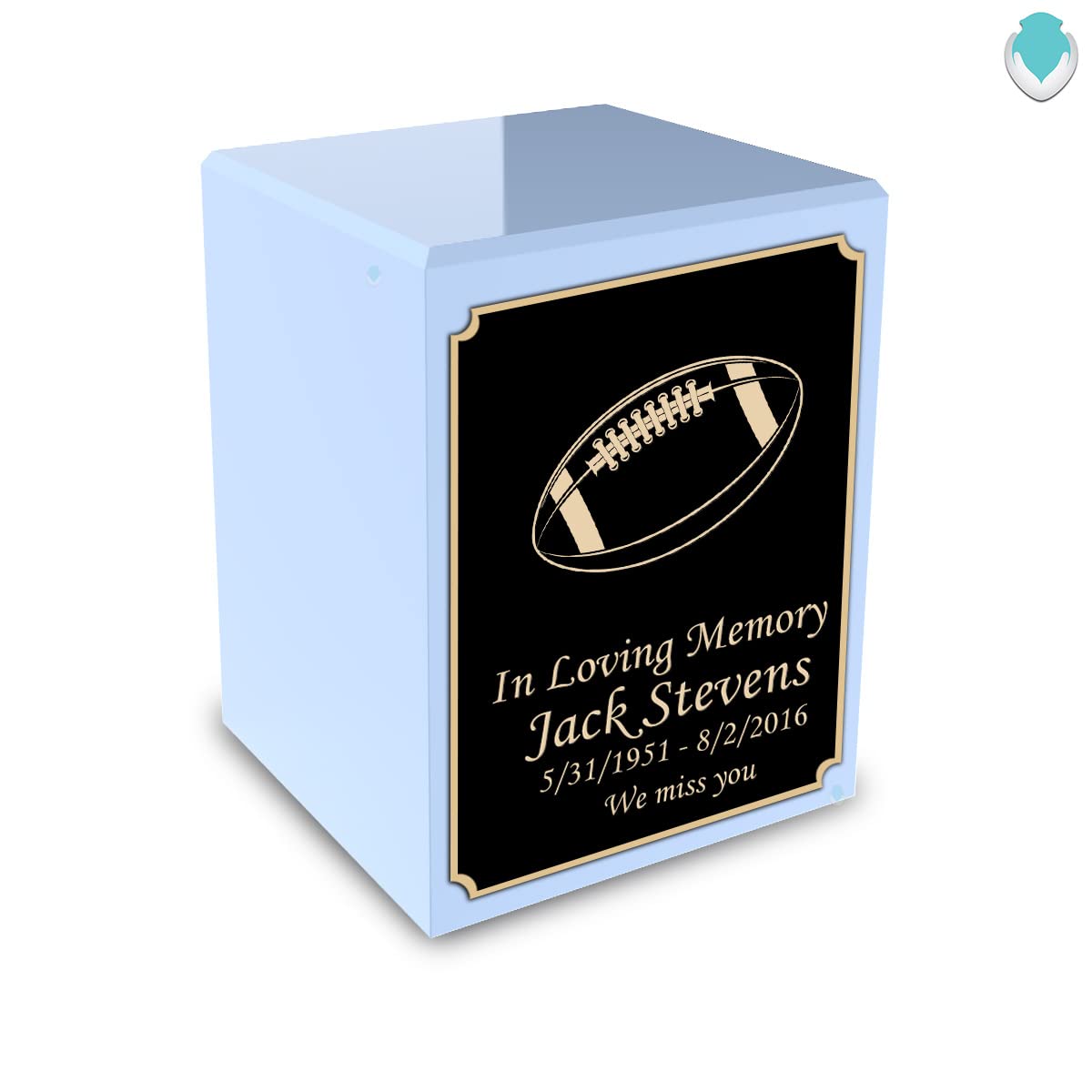GetUrns Custom Engraved Heritage Small Light Blue Cremation Urn Memorial Box for Ashes (Football)