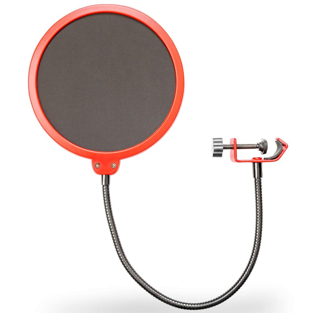 HyperX 4P5P6AA QuadCast Electret USB Condenser Microphone, Black/Red Bundle with Deco Gear Adjustable Mic Suspension Boom Scissor Arm Stand, Screw Thread Adapter and Pop Filter Microphone Wind Screen