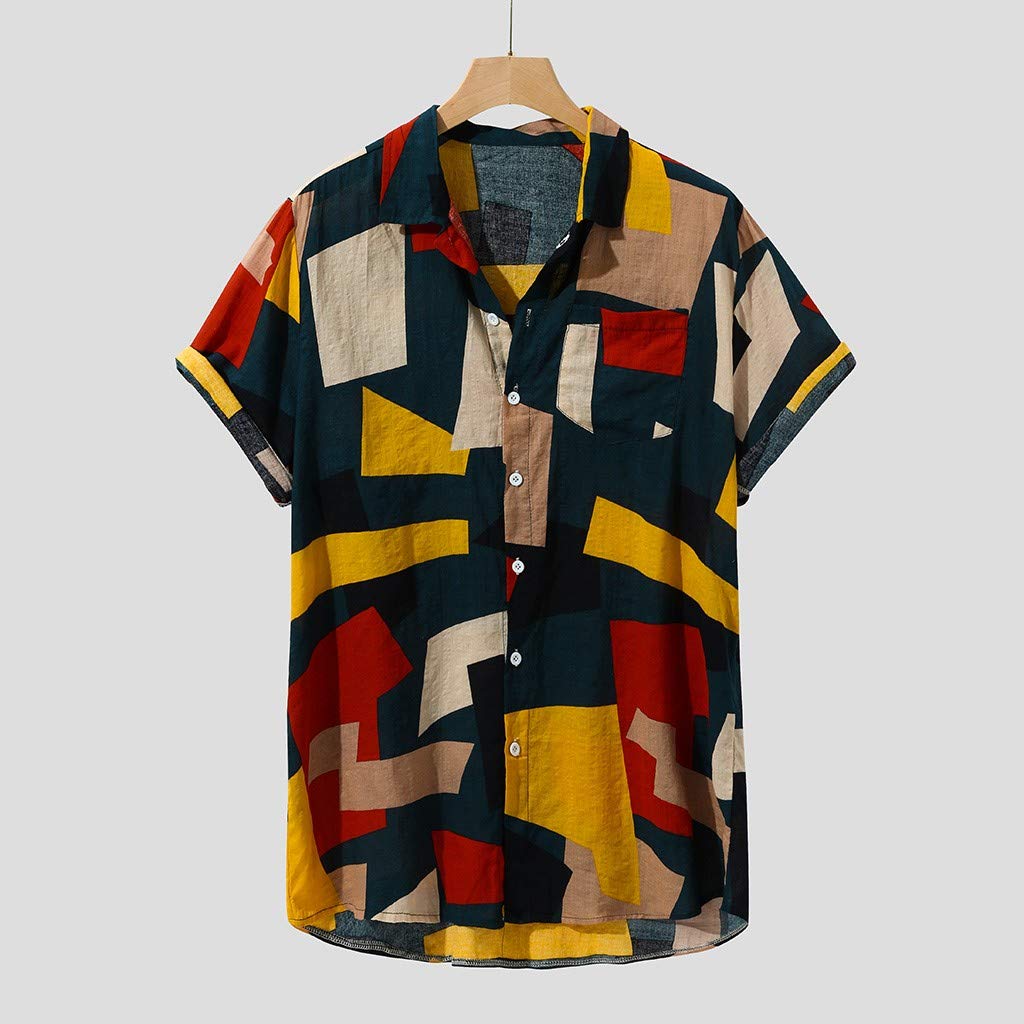 haoricu Men Shirts Multi Color Lump Chest Tee Short Sleeve Round Hem Loose Shirt with Pocket …