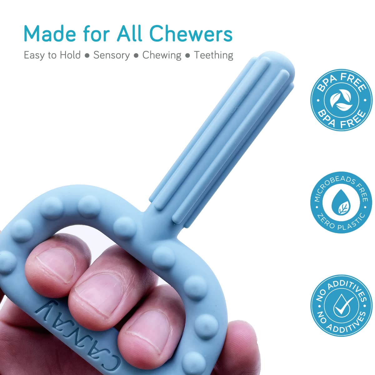 Hand-Held Sensory Chew Toys for Autistic Children, Chew Sticks for Humans, Alt. to Chew Necklaces for Sensory Kids, Teething, Oral Motor Stimulation, ADHD, SPD - Silicone Teether Toys (4 Pack)