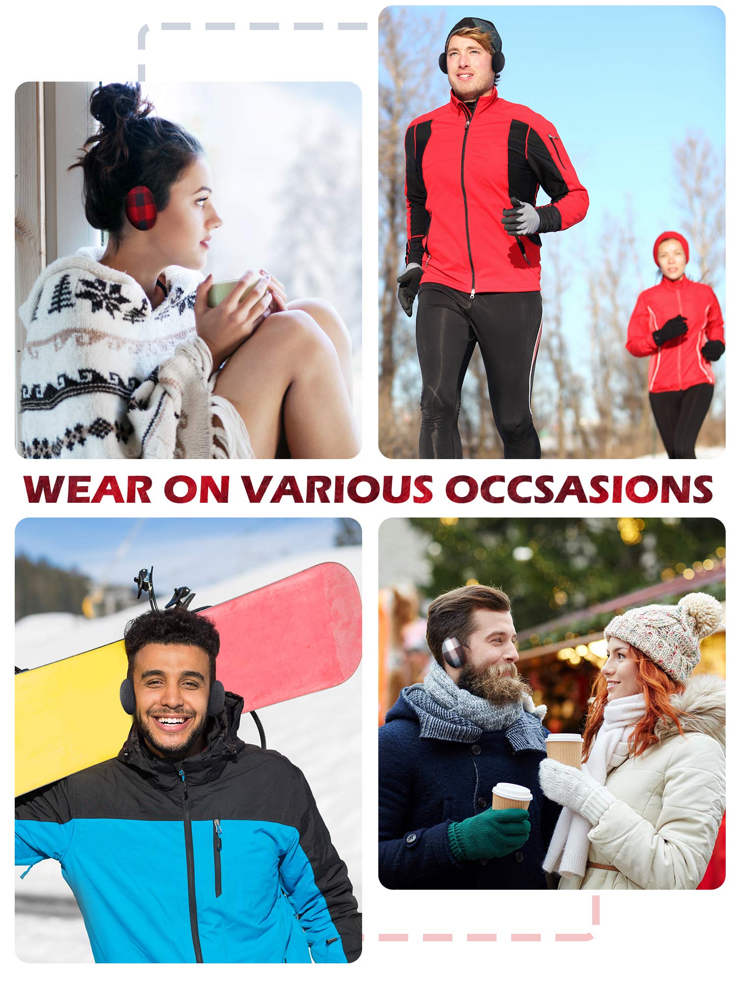 Geyoga 4 Pairs Bandless Ear Muffs Fleece Ear Muffs Thick Winter Ear Covers Cold Weather Ear Warmer for Women