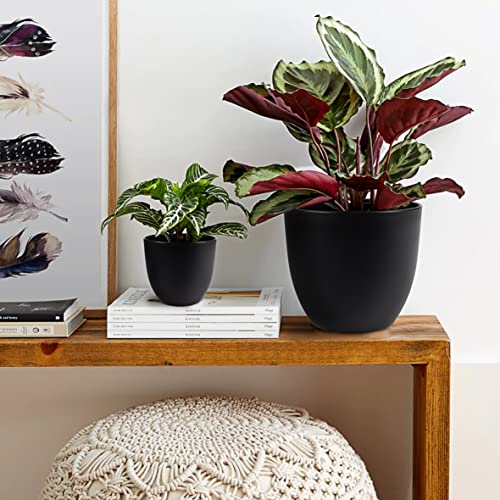 Giraffe Creation Plant Pots 7/6/5.5/5/4.5/4 inch, 6 Pack Flower Pots Outdoor Indoor, Planters with Drainage Hole and Tray, Black