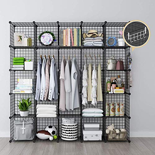 GEORGE&DANIS Wire Cube Storage Organizer Portable Wardrobe Closet Multi-Use DIY Shelf Modular Bookshelf Bookcase Metal Rack (71x14x71 inches), Black