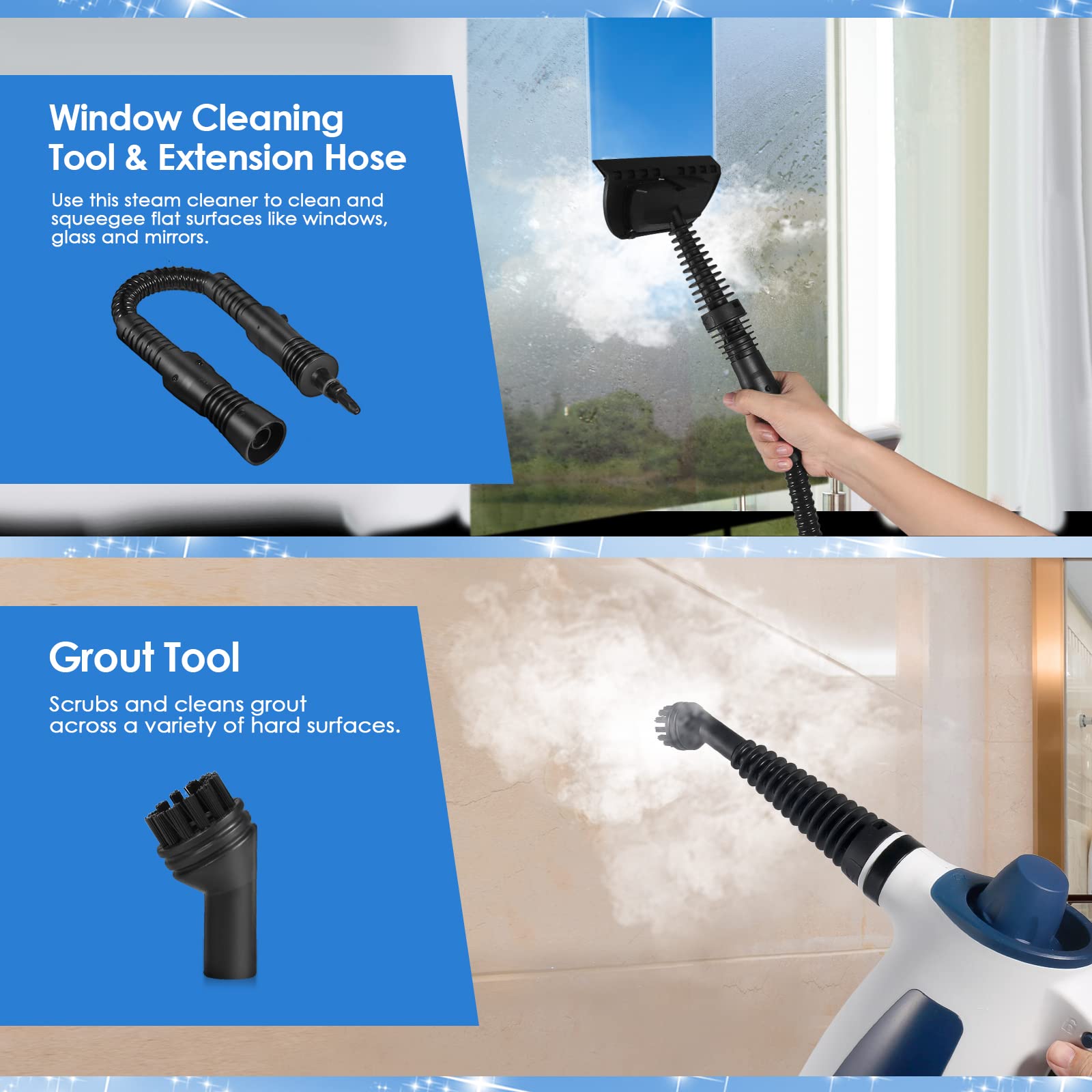 Handheld Pressurized Steam Cleaner, All Natural Household Steam Cleaning with 9-Piece Accessory Set, Multi-Purpose and Multi-Surface Steam Cleaner for Kitchen, Bathroom, Windows, Car Seat, Floor More