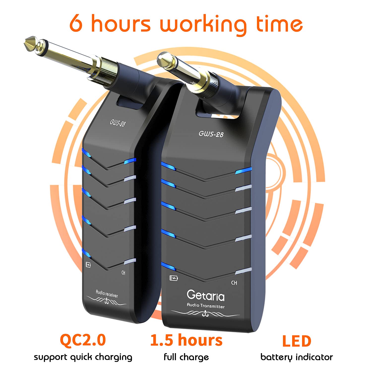Getaria Wireless Guitar System Wireless Guitar Transmitter and Receiver 5 Channels Electric Guitar Bass