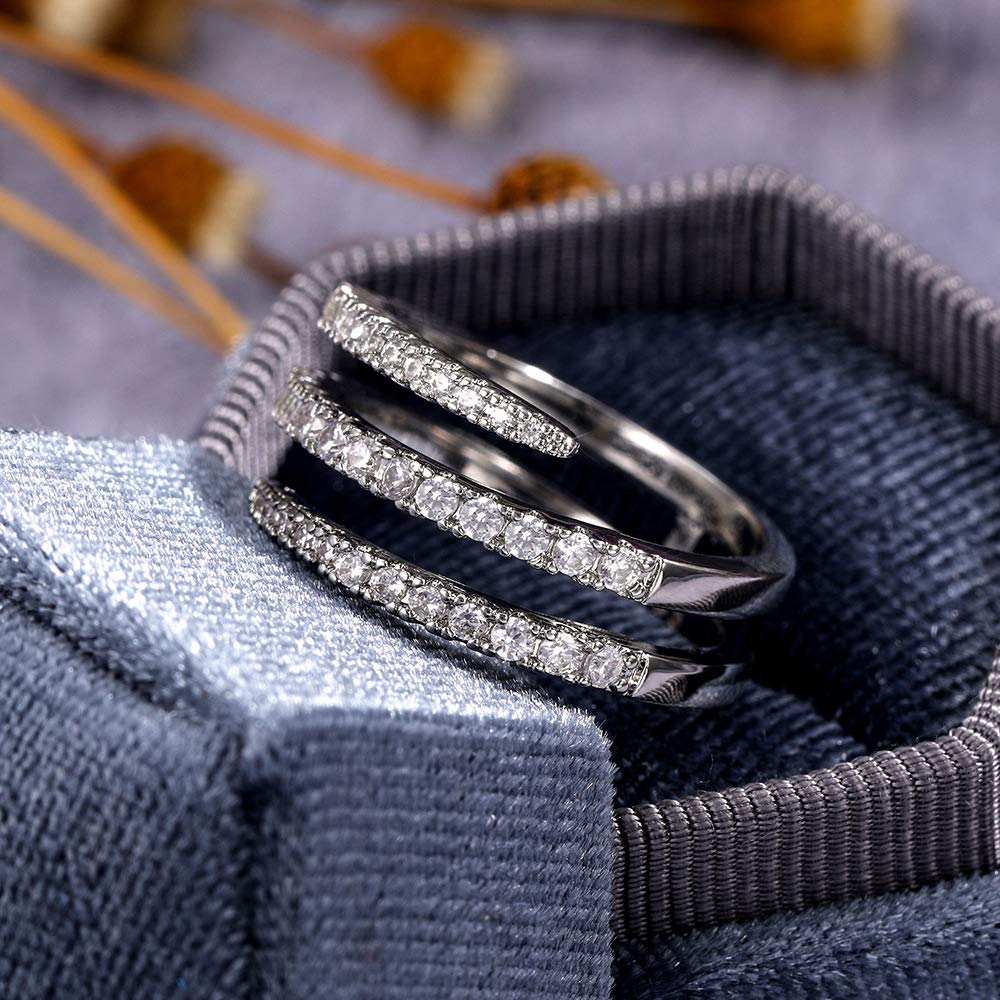 hsiyyecg Shiny Three Rows Pavé Cubic Zirconia CZ Halo Twist Eternity Engagement Wedding Band Ring for Women (US size 6)