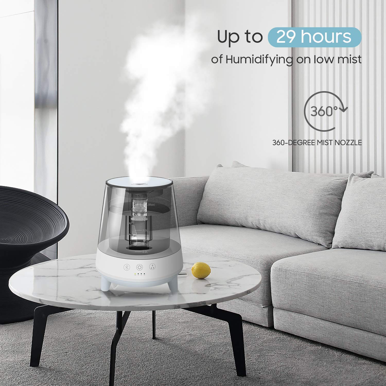 Gocheer Humidifiers for Bedroom,2L Ultrasonic Cool Mist Humidifier for Baby Large Room Quiet Air Humidifier with Auto Shut-Off, Bluetooth Connection