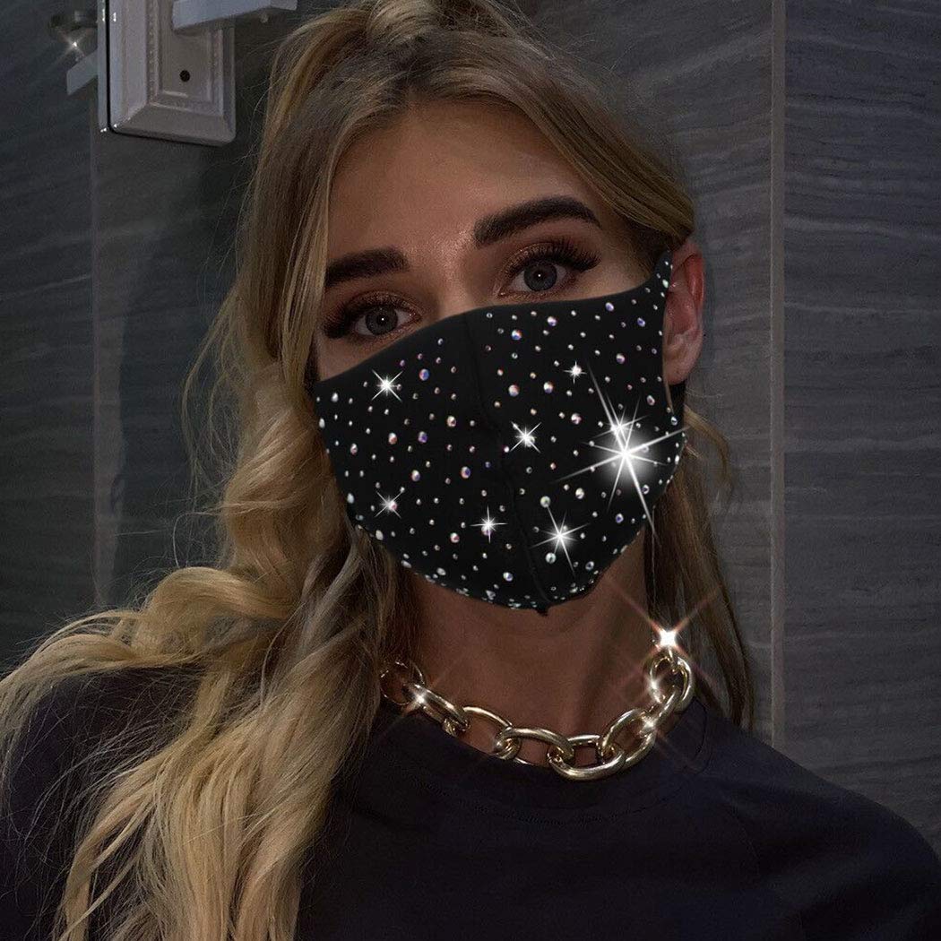 Gortin Sparkle Crystal Mouth Shield Black Cotton Dust-proof Mouth Coving Washable Patty Breathable and Reusable for Women