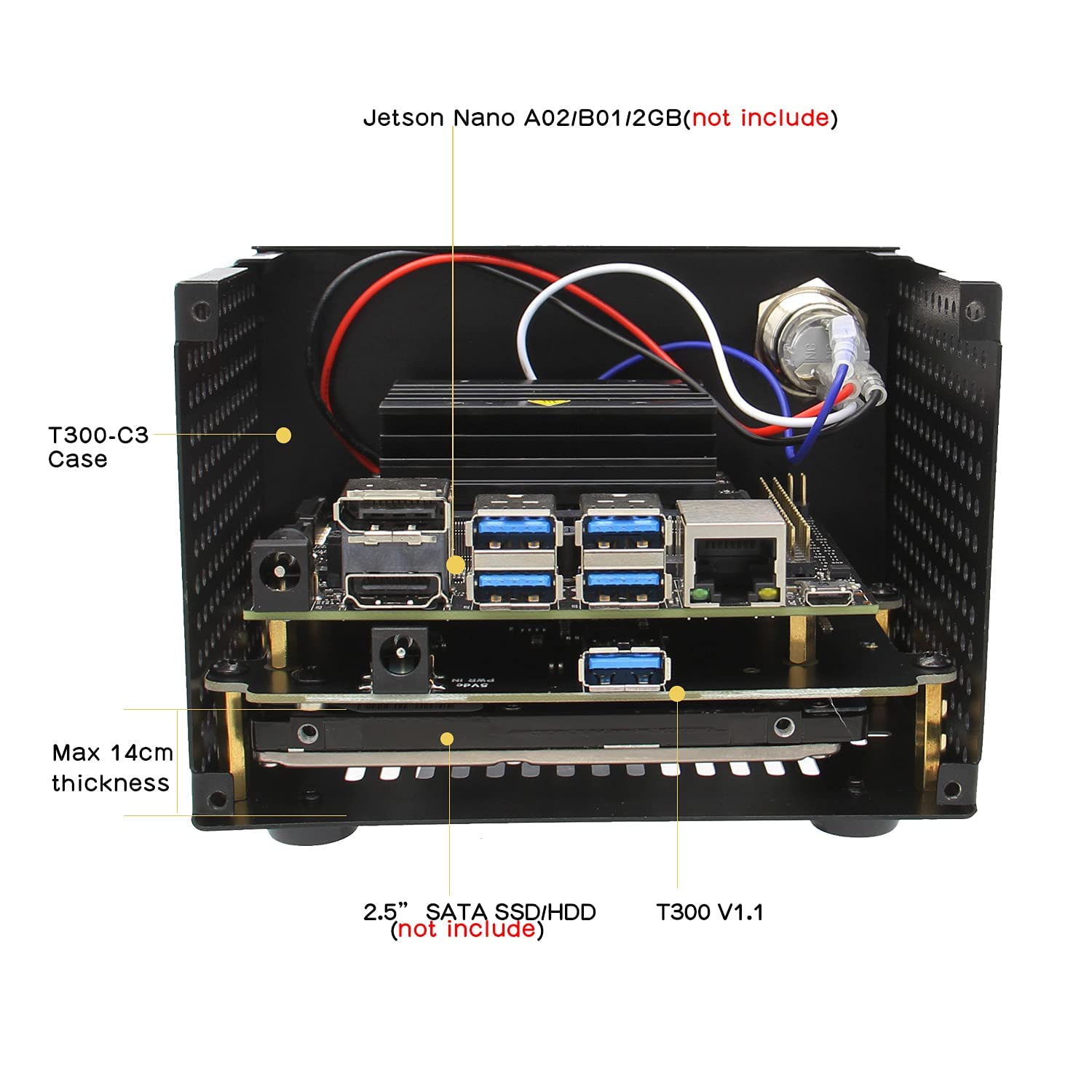 Geekworm T300 2.5 inch SATA SSD/HDD Shield Storage Expansion Board+T300 Metal Case Compatible with NVIDIA Jetson Nano Developer Kit(A02&B01)
