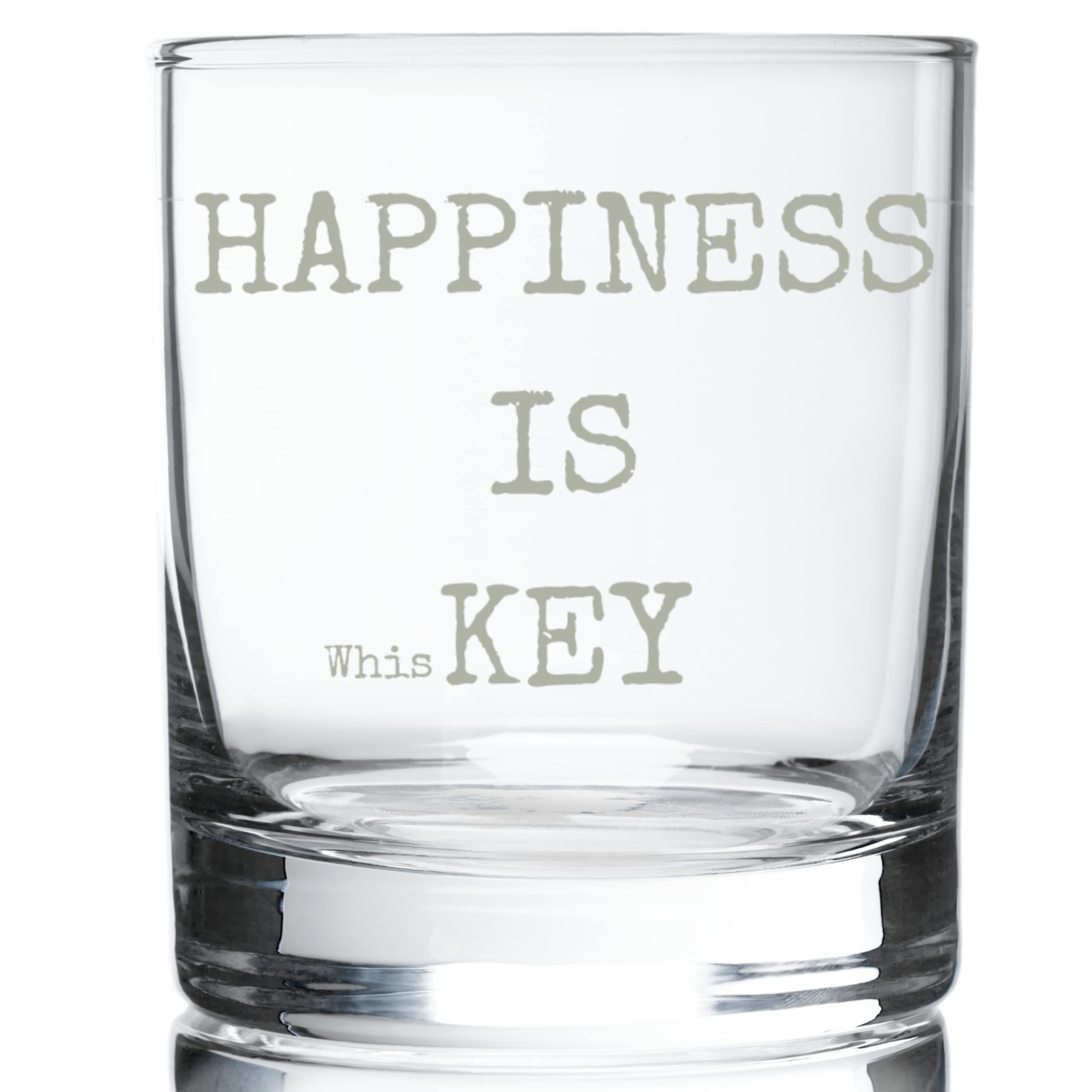 Happiness Is Key | 11 Ounce Rocks Glass | Old Fashioned | Highball Glass for Men Women Dad Father's Day