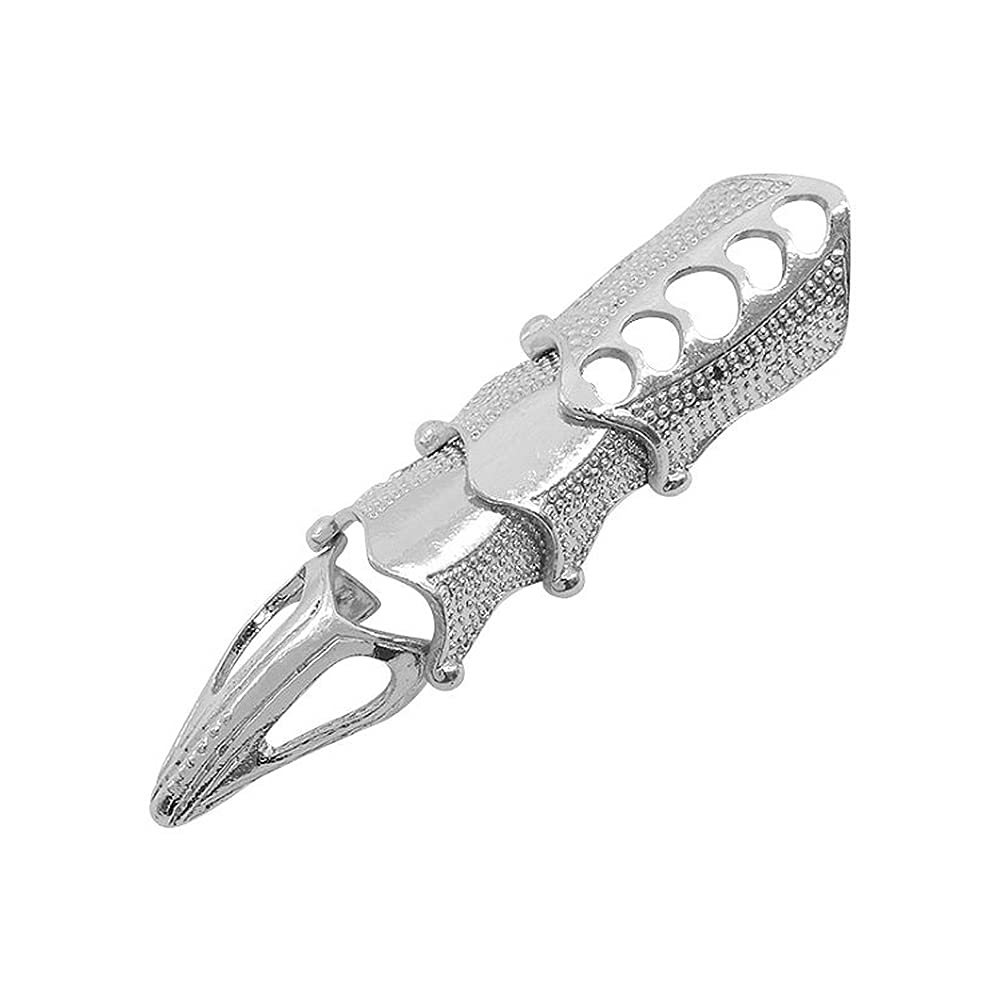 HSQYJ Retro Finger Armor Knuckle Rings Adjustable Punk Rock Full Finger Double Loop Long Ring Halloween Cosplay Costume Accessories for Women (Silver)