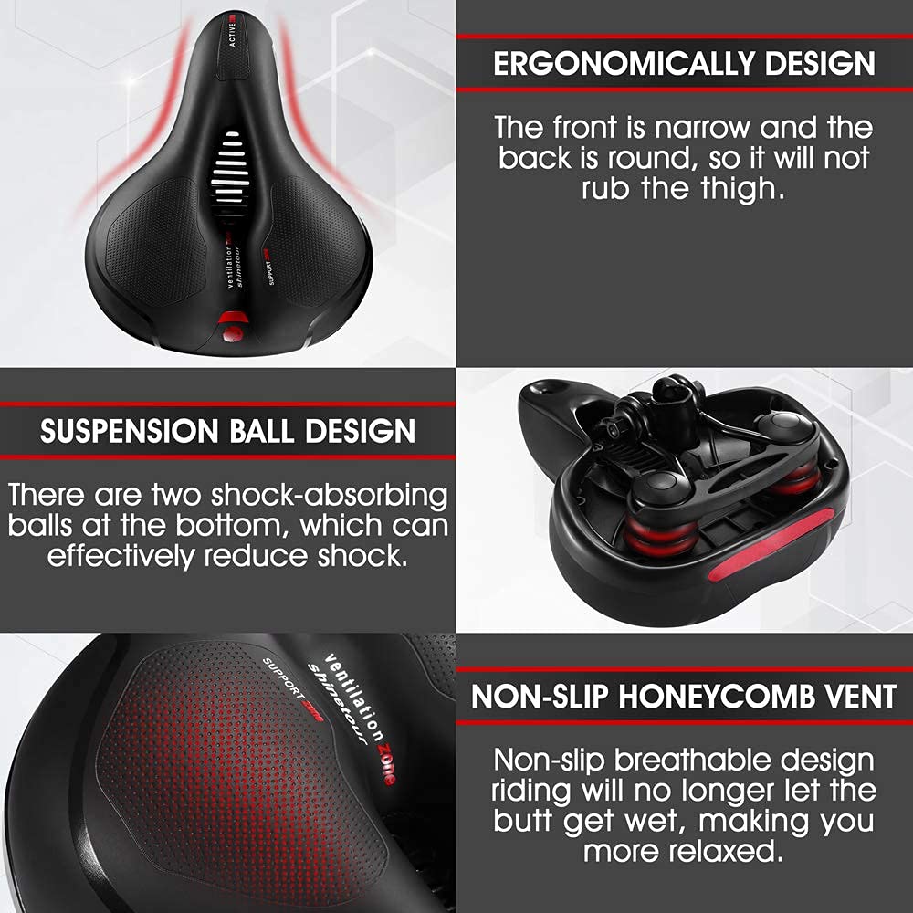 GREAN Comfortable Seat Cushion for Men Women with Dual Shock Absorbing Ball Memory Foam Waterproof Wide Bicycle Saddle Fit for Stationary/Exercise/Indoor/Mountain/Road Bikes