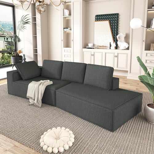 WOODRK 125.2'' Indoor Lounge Modular Sectional Sofa, Modern Upholstered Oversized Cloud Couch with Chaise Lounge, Comfy Chenille Fabric Curved Couches, for Living Room, Bedroom, Apartment, Gray