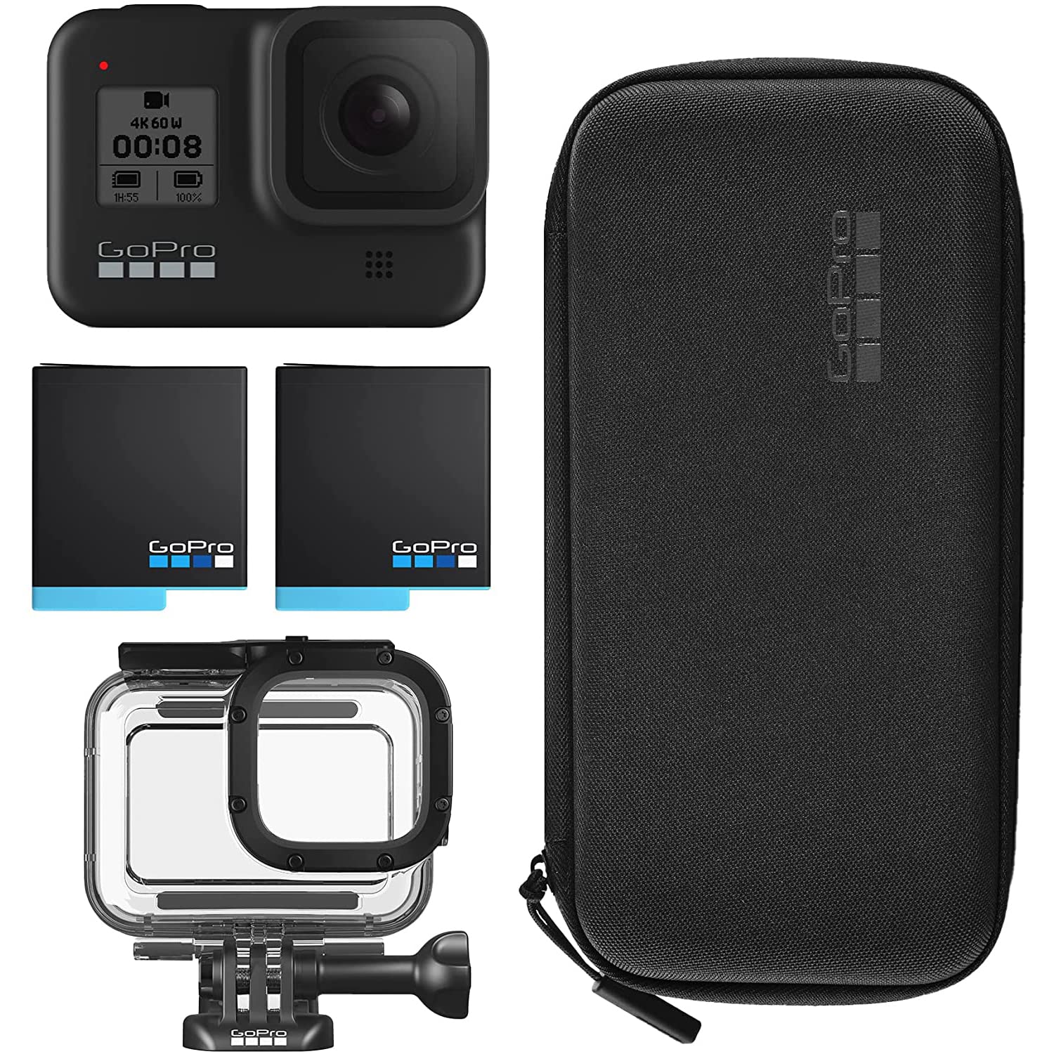 GoPro HERO8 Gray Bundle: Includes HERO8 Gray Action Camera, 2 Total Rechargeable Battery, Protective Housing - Broage Gray Carrying Case for HERO8, Gray