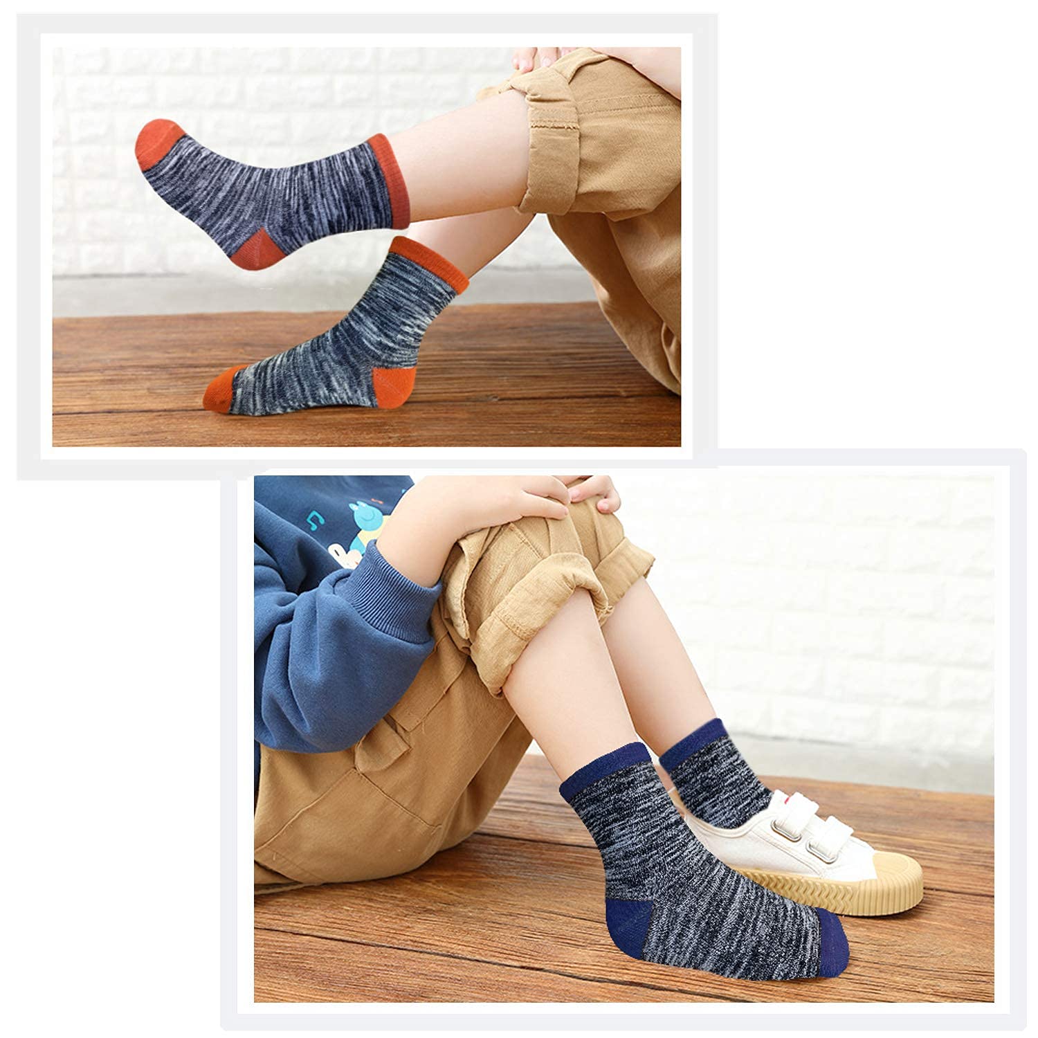 JAMEGIO Boys Socks 12 Pairs Crew Socks for Toddler Kids Boys Athletic Cotton Socks(10-14 Years)