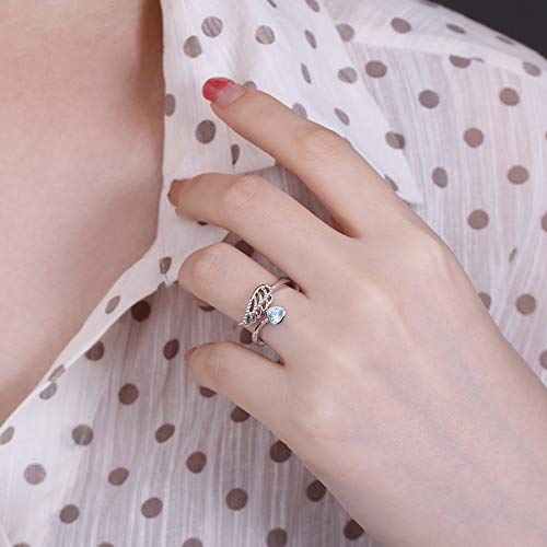 Getname Necklace Angel Wing Ring in Sterling Silver 925 with Cubic Zirconia, Custom Engraved Birthstone, Anniversary Ring for Women