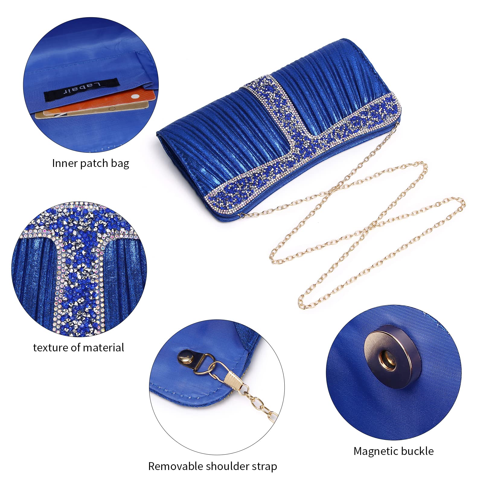GESU Womens Clutch Purse Rhinestone Evening Bag Wedding Bridal Prom Purse Formal Party Handbag,(Blue-Pro)