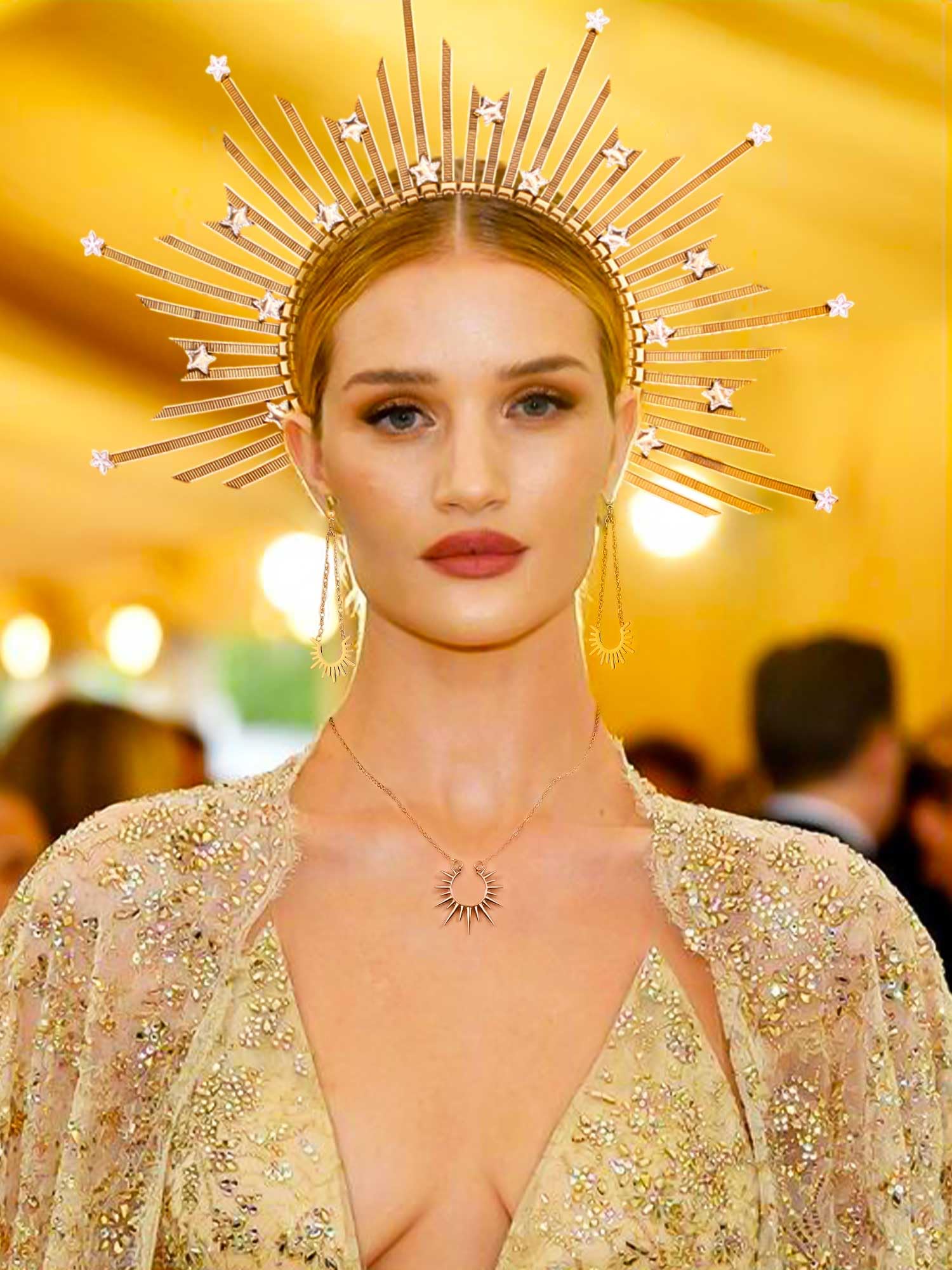 JeVenis 4 PCS Gold Halo Crown Baroque Headband Sun Goddess Tiara and Crown Sunburst Headband Cosplay Wedding Festival Headpiece