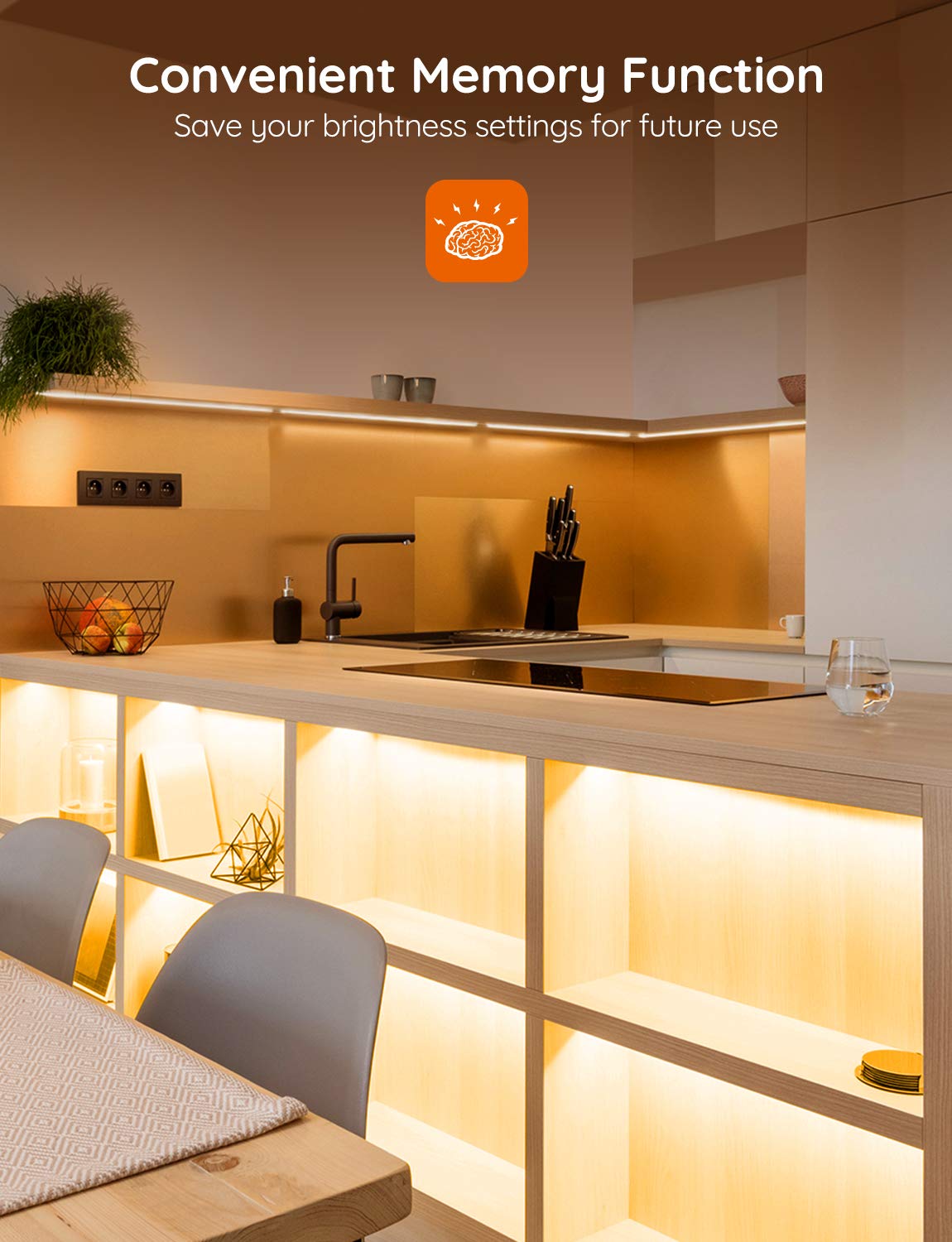 Govee Under Cabinet Lights, Motion Sensor LED Light Strip with Memory Function, 4pcs Adjustable Brightness and 3000K Warm White Closet Lights for Cabinet, Counter, Kitchen, Bedroom