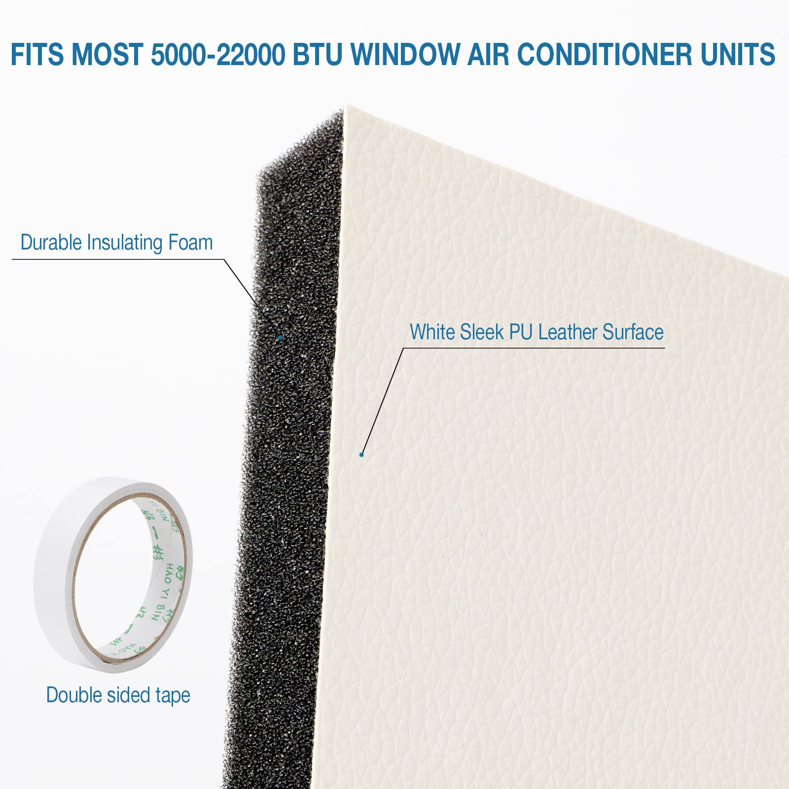 HOXHA AC Side Panels Kits, Air Conditioner Foam Insulation Window Kit 2 Pack, Air Conditioner Accessories Seal, 17 inch×9 inch ×7/8 inch,White