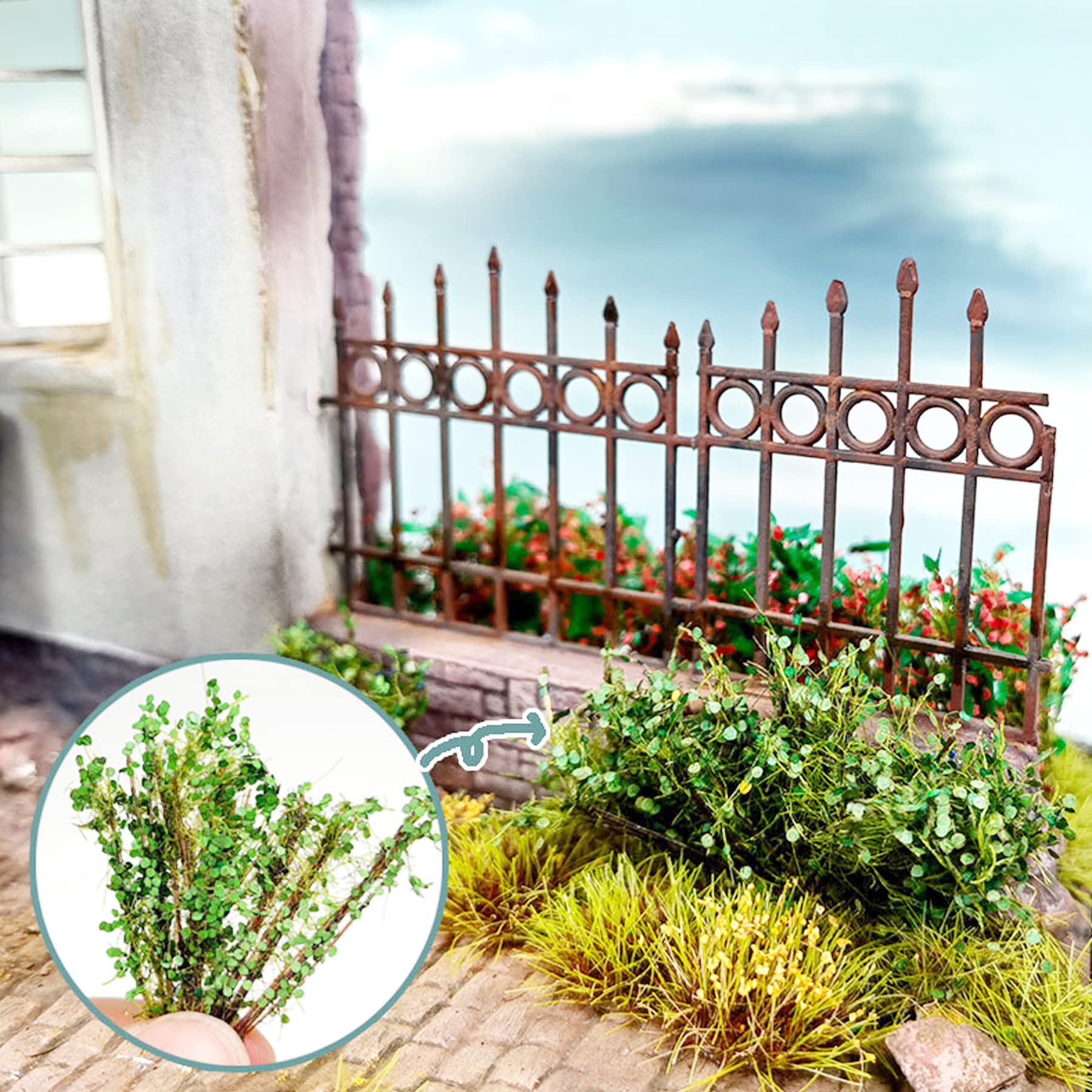 Woohome Green Miniature Shrubs Model Bushes Long Shrub Vegetation Groups Model Grass Tufts for DIY Architecture Building Model Railway Train Diorama Garden Scenery Landscape Layout