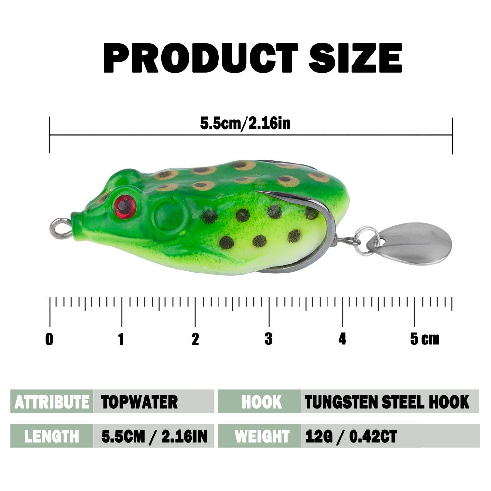 Honicol Fishing Lures for Bass Topwater Frog Lure - Weedless Lures Soft Plastic Fishing Bait, 5pcs Toad Lures with Tackle Box