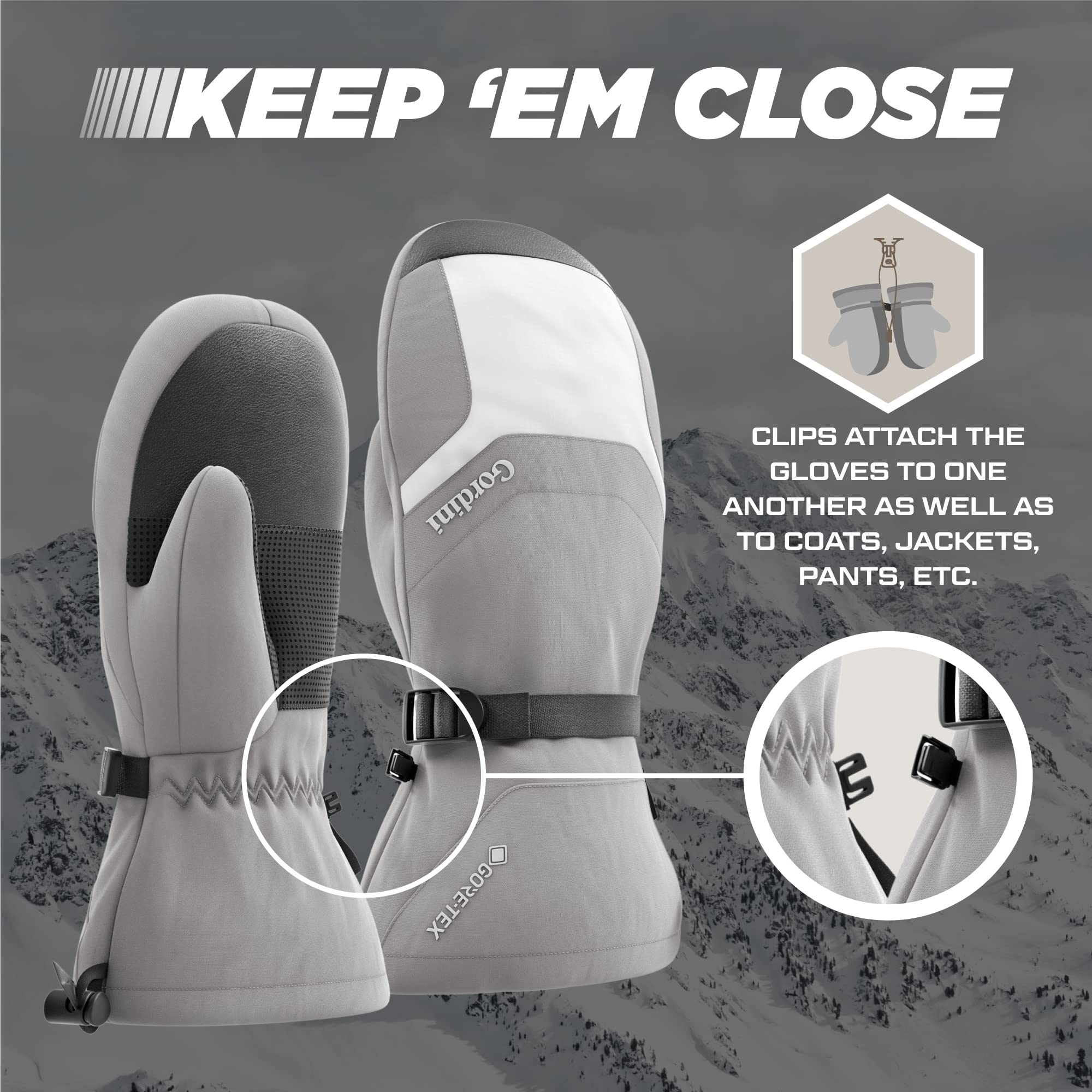 Gordini Women's Ski Mittens Cold Weather Waterproof Gore-tex Insulated Gauntlet Snow (Medium, Clay Grey White)