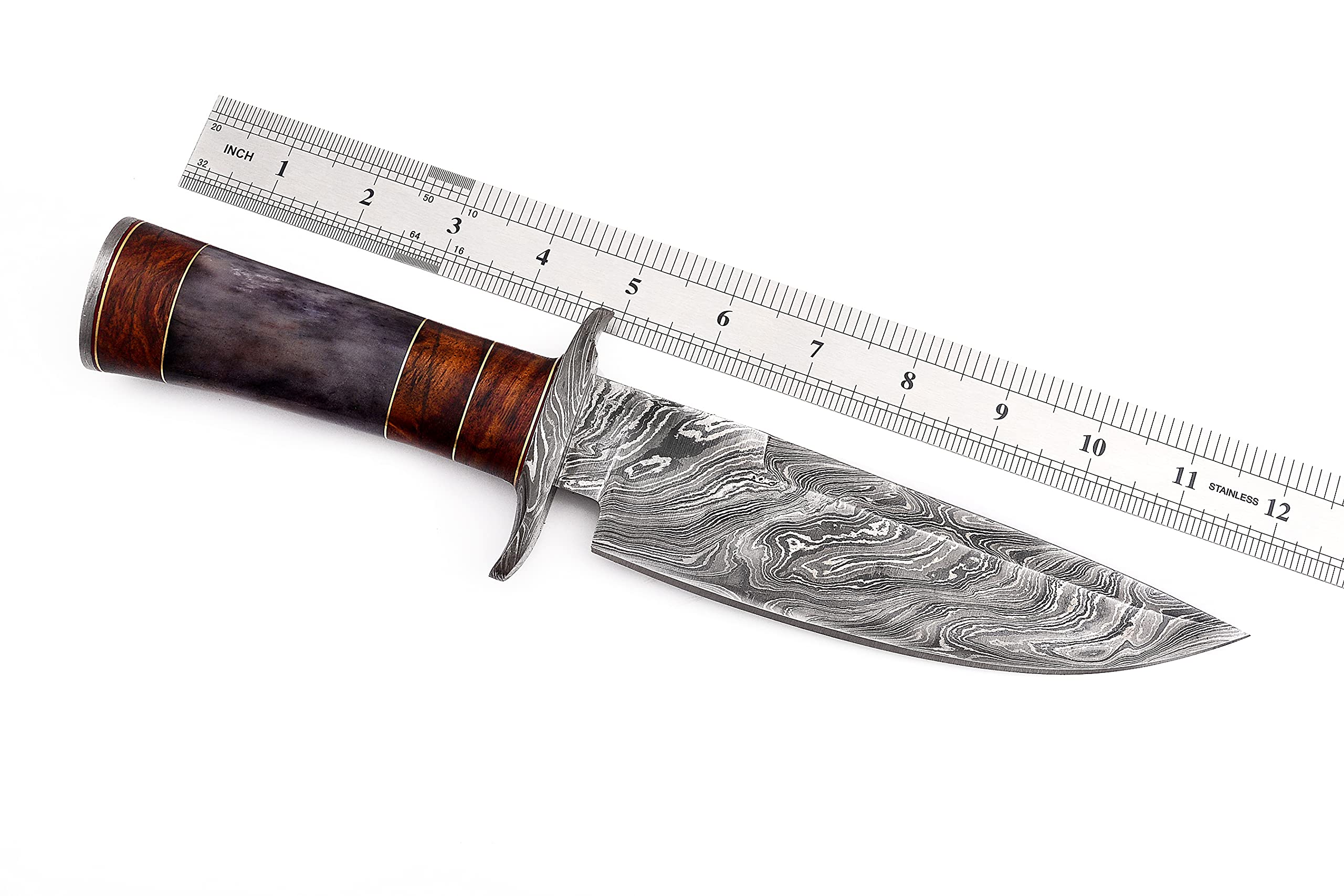 HANDCRAFT GOODS Handmade Hunting Fixed Blade Bowie Knife with Leather Sheath Damascus Steel For Outdoor Knifes- CROWN