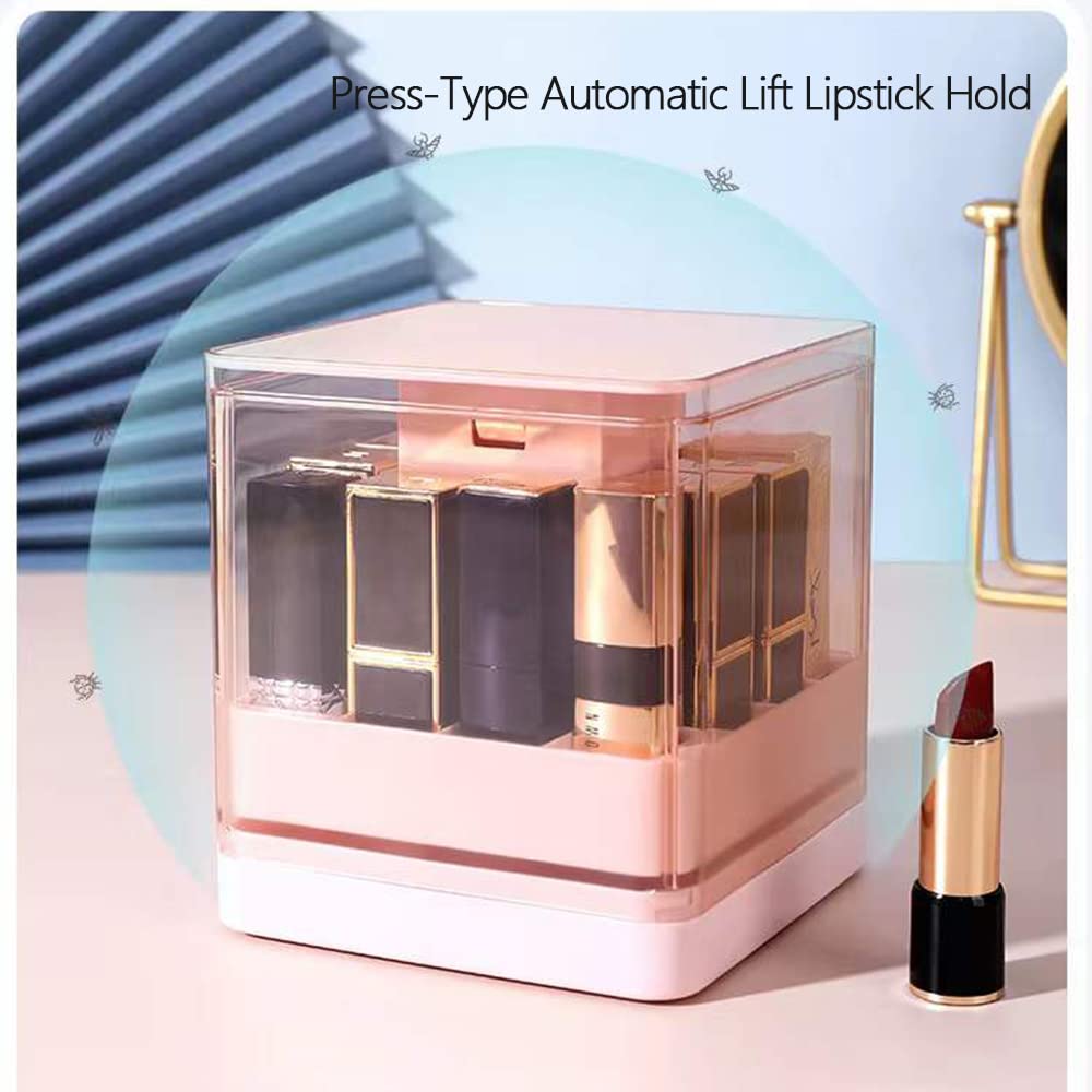 GRACMI Lipstick Holder ,Press-Type Automatic Lift Lip Gloss Holder Organizer, 12 Spaces Clear Makeup Lipgloss Display Case,Dust Free Lipstick Storage Box , Fit Most Lipsticks Lip Gloss(White)