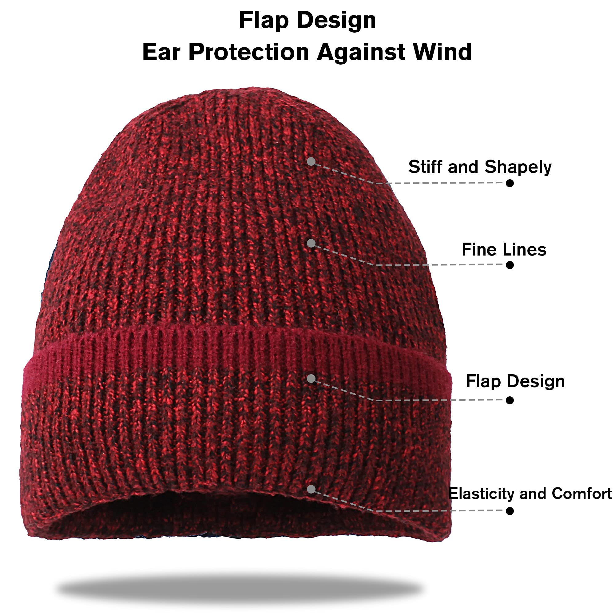 Geyanuo 3 Pack Winter Beanie Hats for Men and Women Warm Fleece Slouchy Beanie Cuffed Stretchy Cable Hat
