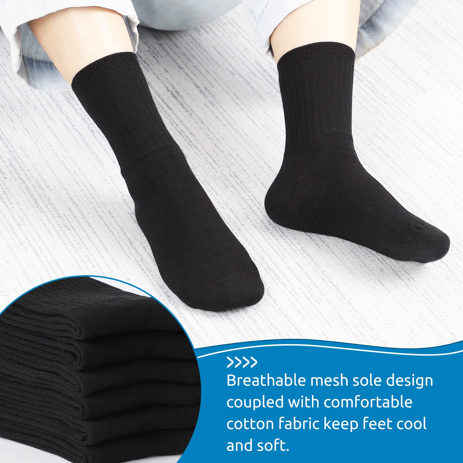 KEREDA Boys Girls Cushioned Crew Socks Athletic Training Socks for Active Kids 6 Pairs 7-10 Years Black