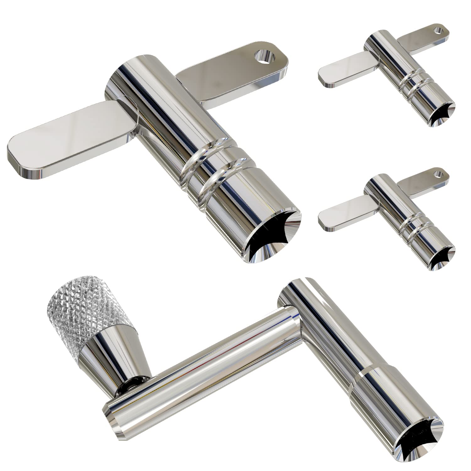 Hofeztey Drum Key, Drum Key Tool Stainless Steel, 4 PCS Drum Tuning Key include Continuous Motion Speed Drum Key, Sturdy Drum Key Turner Fit for Snare drum kit & Kids Drum, Universal Drum Key Keychain