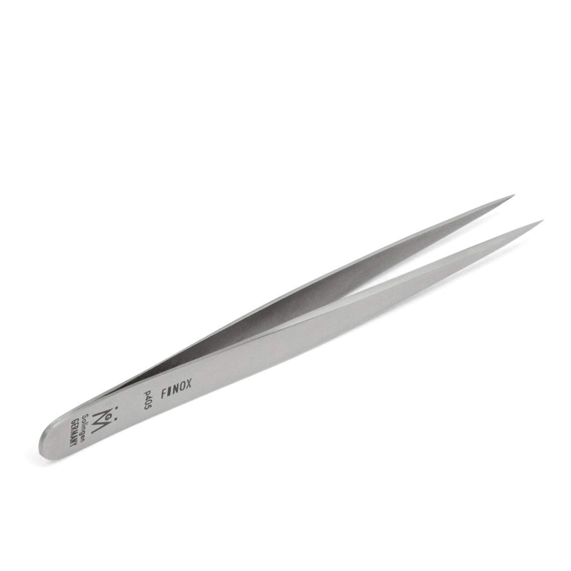 GERMANIKURE Professional Perforated Slanted Tweezers - FINOX Stainless Steel sharp tweezers in Leather Case - Professional Tweezers –Easy to use best tweezers- Ethically made in Solingen Germany -4405