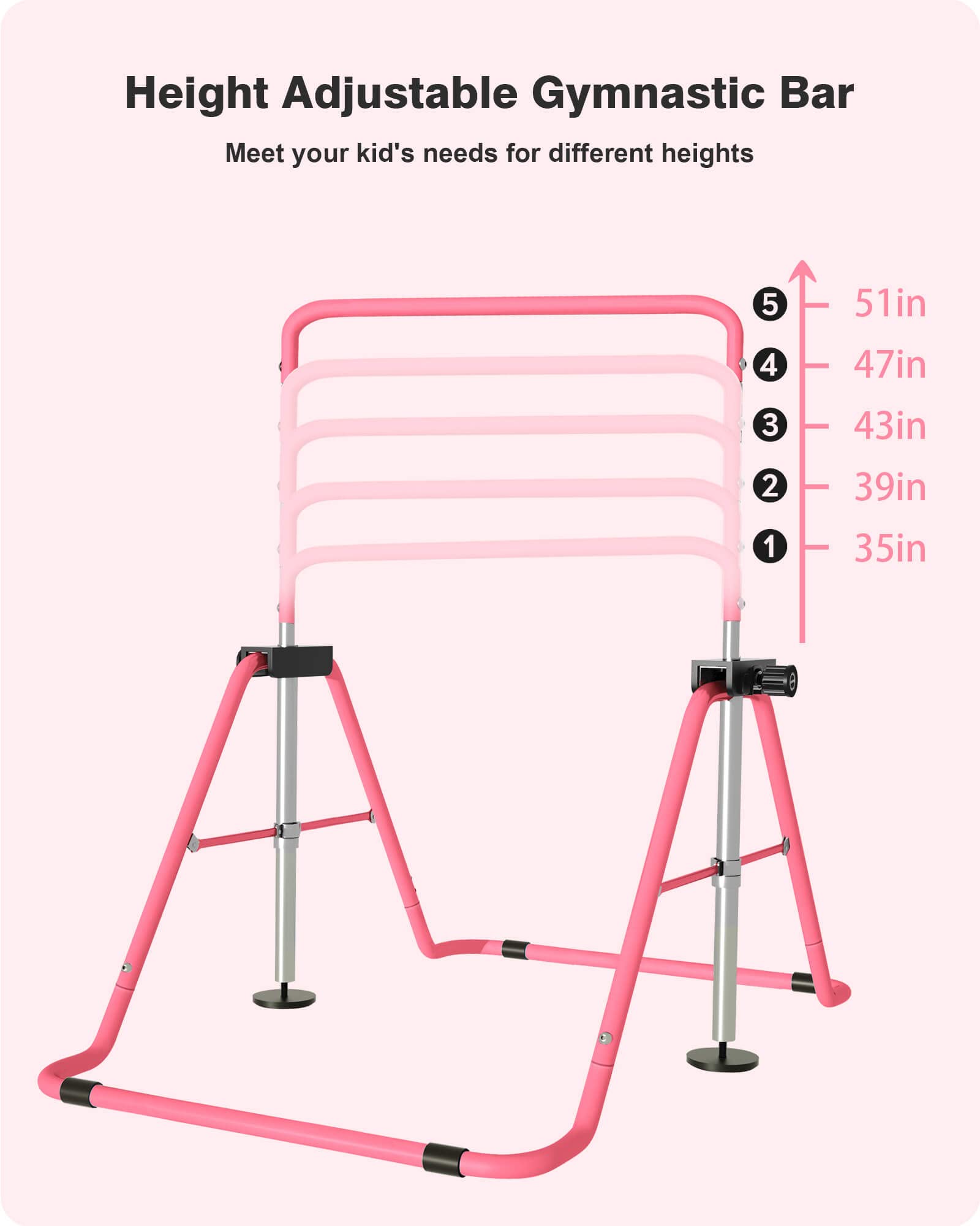 GVOLO Gymnastics Bars Kids Expandable Training Bar Adjustable Height Folding Horizontal Bars Equipment Junior Training Gymnastics Bars for Home, Pink