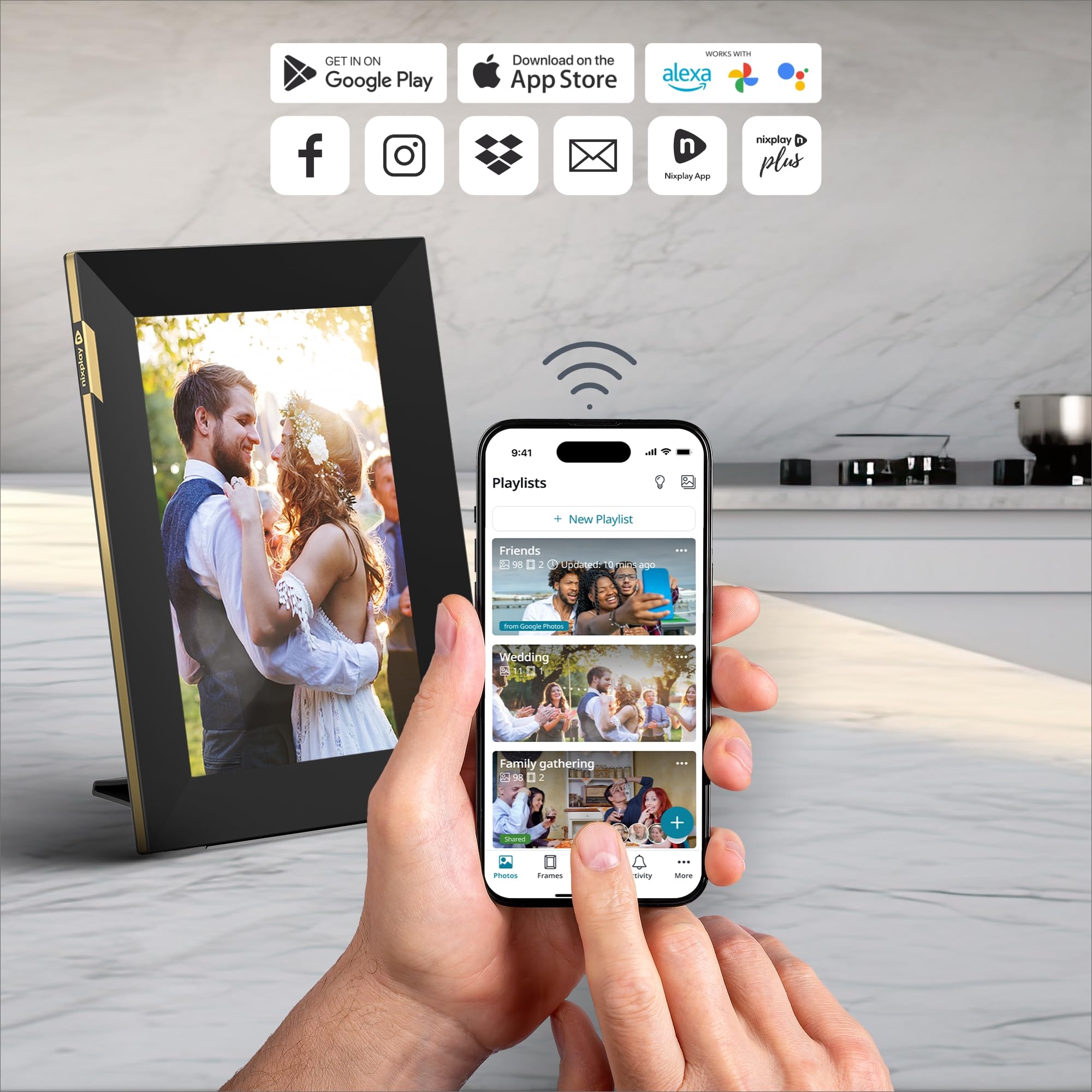 Nixplay 8 inch Touch Screen Digital Picture Frame with WiFi (W08K), Black-Gold, Share Photos and Videos Instantly via Email or App