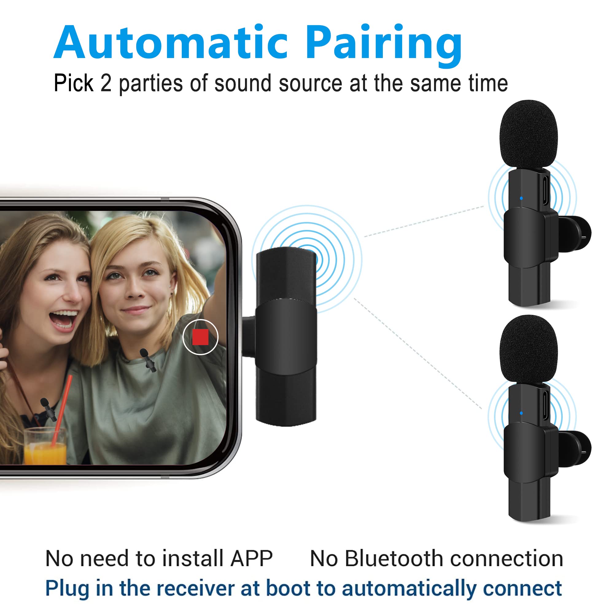 GRTPRTS Wireless Microphone for Android/Computer/Laptop, Wireless Lavalier Microphone for Video Recording, Clip On Recording Microphone for PC, Wireless Lapel mic for YouTube Streaming, Facebook Live